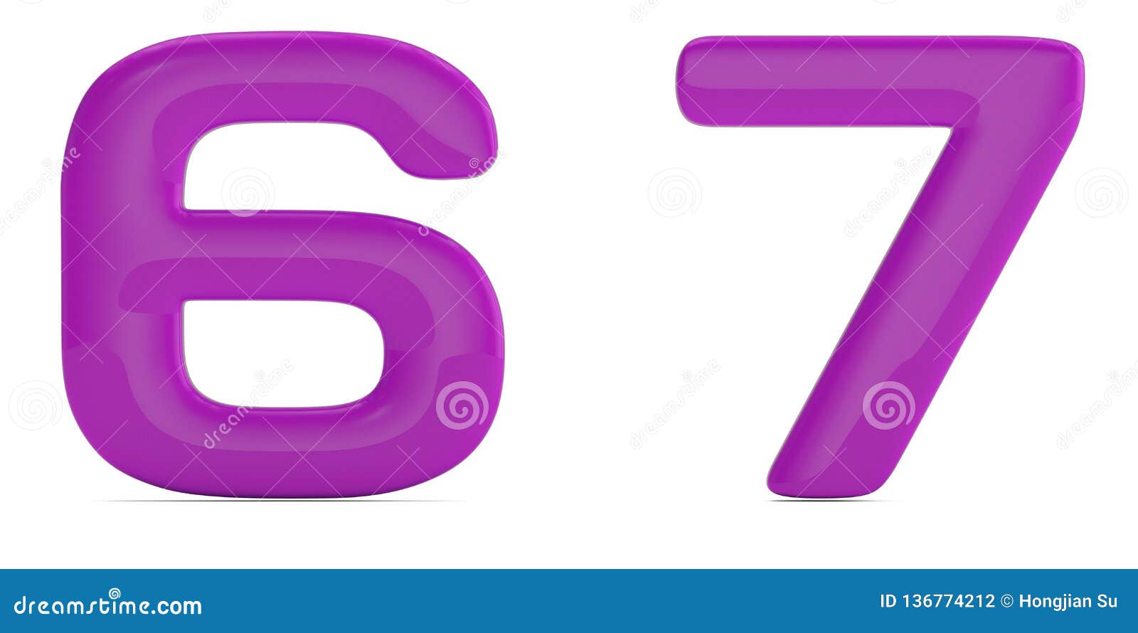 Glossy Color Solid Numeral 6 and 7 Isolated on White Background. 3D ...