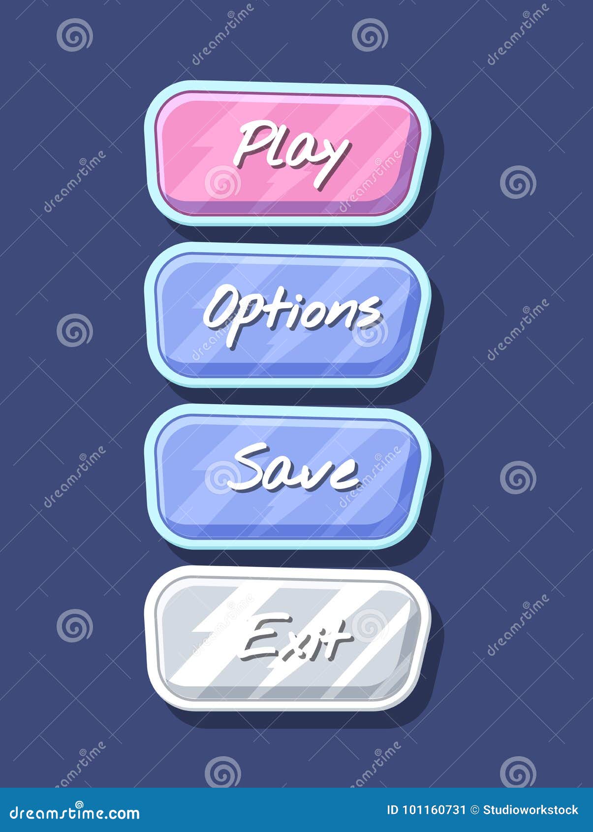 Glossy Colorful Computer Game Menu Interface Set Stock Vector