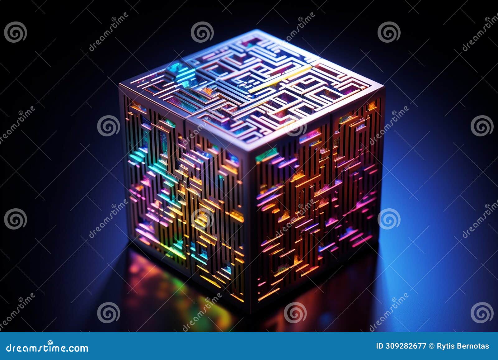 Glossy and Colorful Metallic Cube with Ornaments Pattern Stock ...