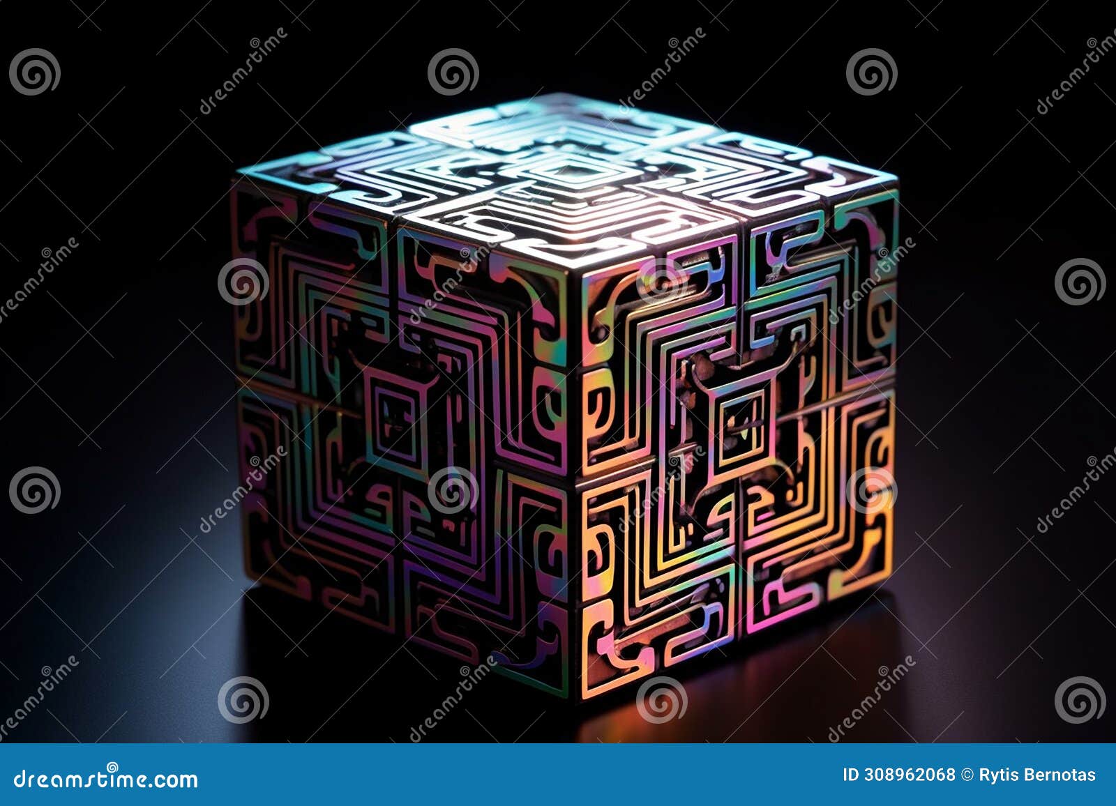 Glossy and Colorful Metallic Cube with Ornaments Pattern Stock ...
