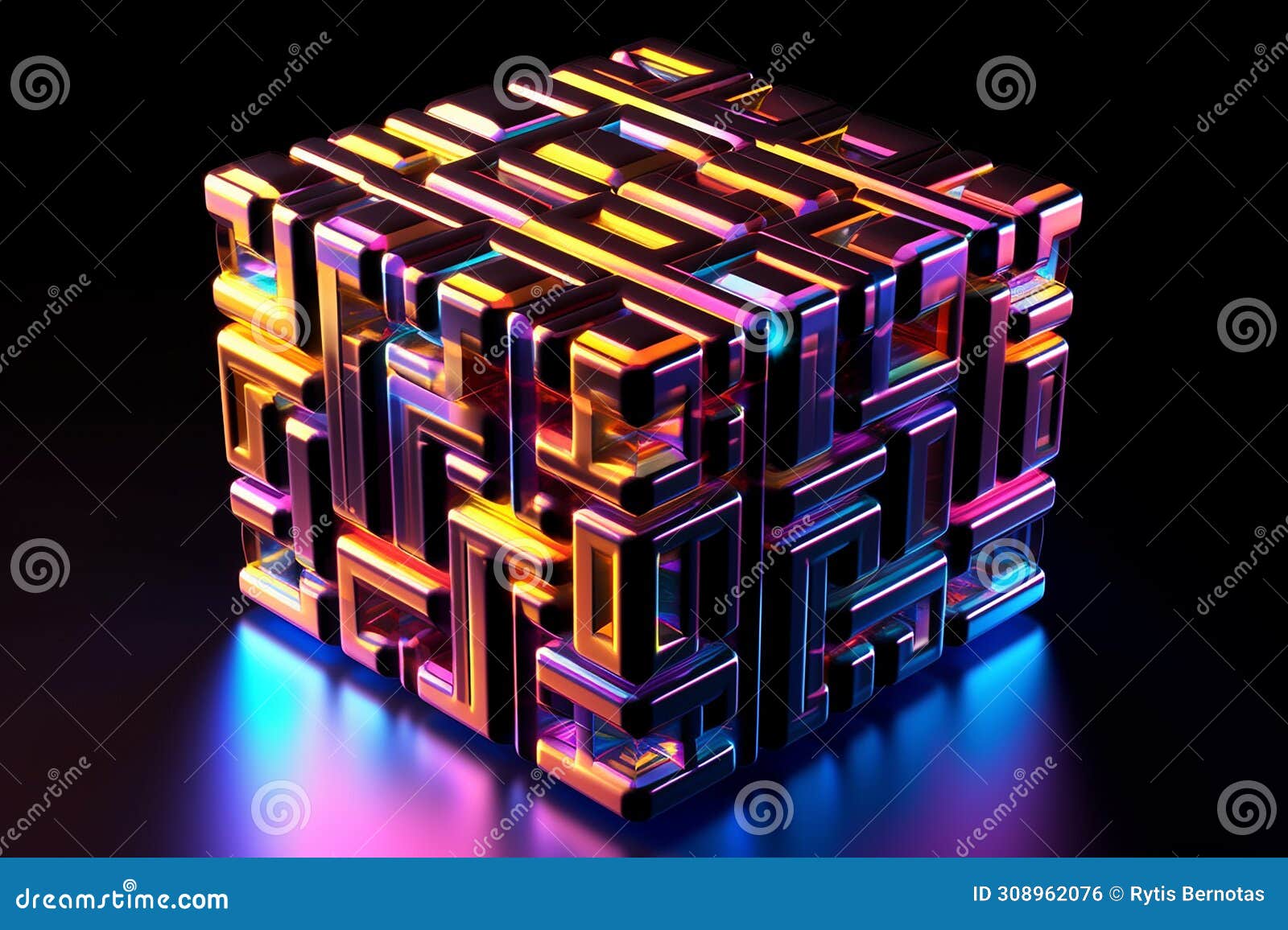 Glossy and Colorful Metallic Cube with Ornaments Pattern Stock ...