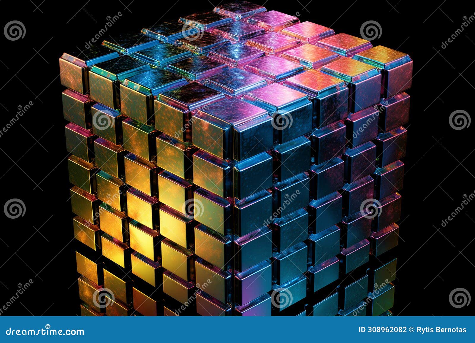 Glossy and Colorful Metallic Cube with Ornaments Pattern Stock ...