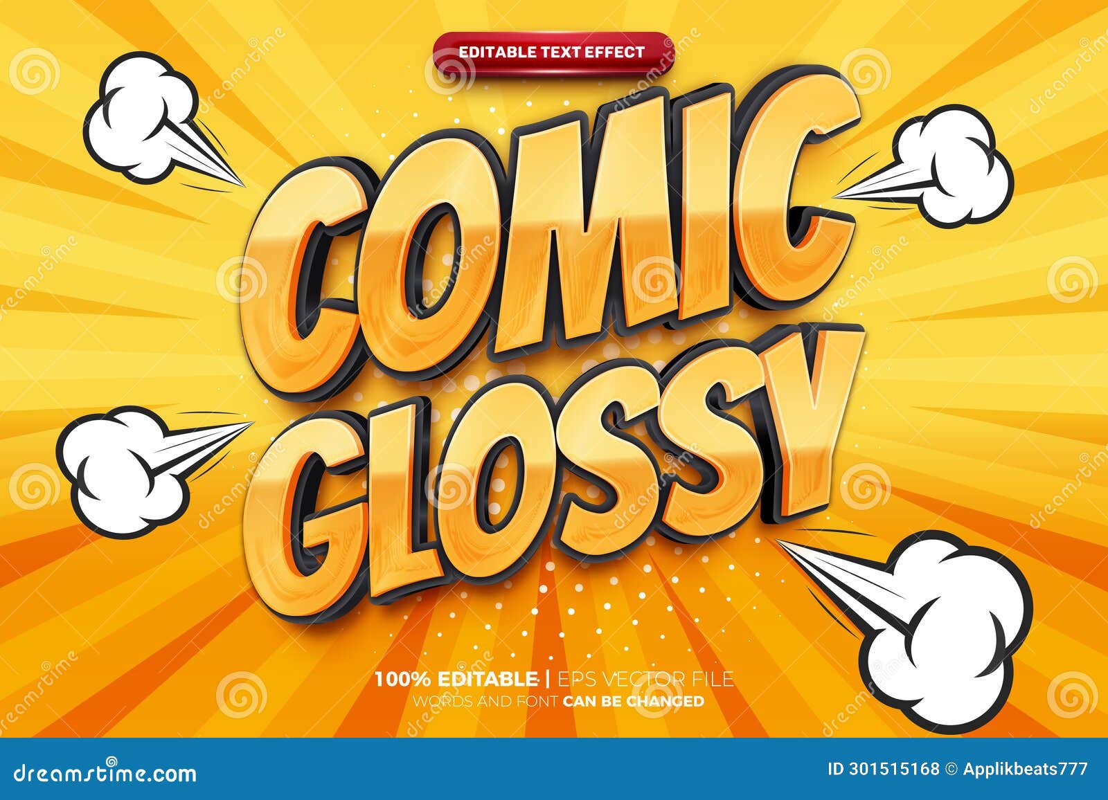 Glossy Comic Cartoon 3D Editable Text Effect Style Stock Vector ...