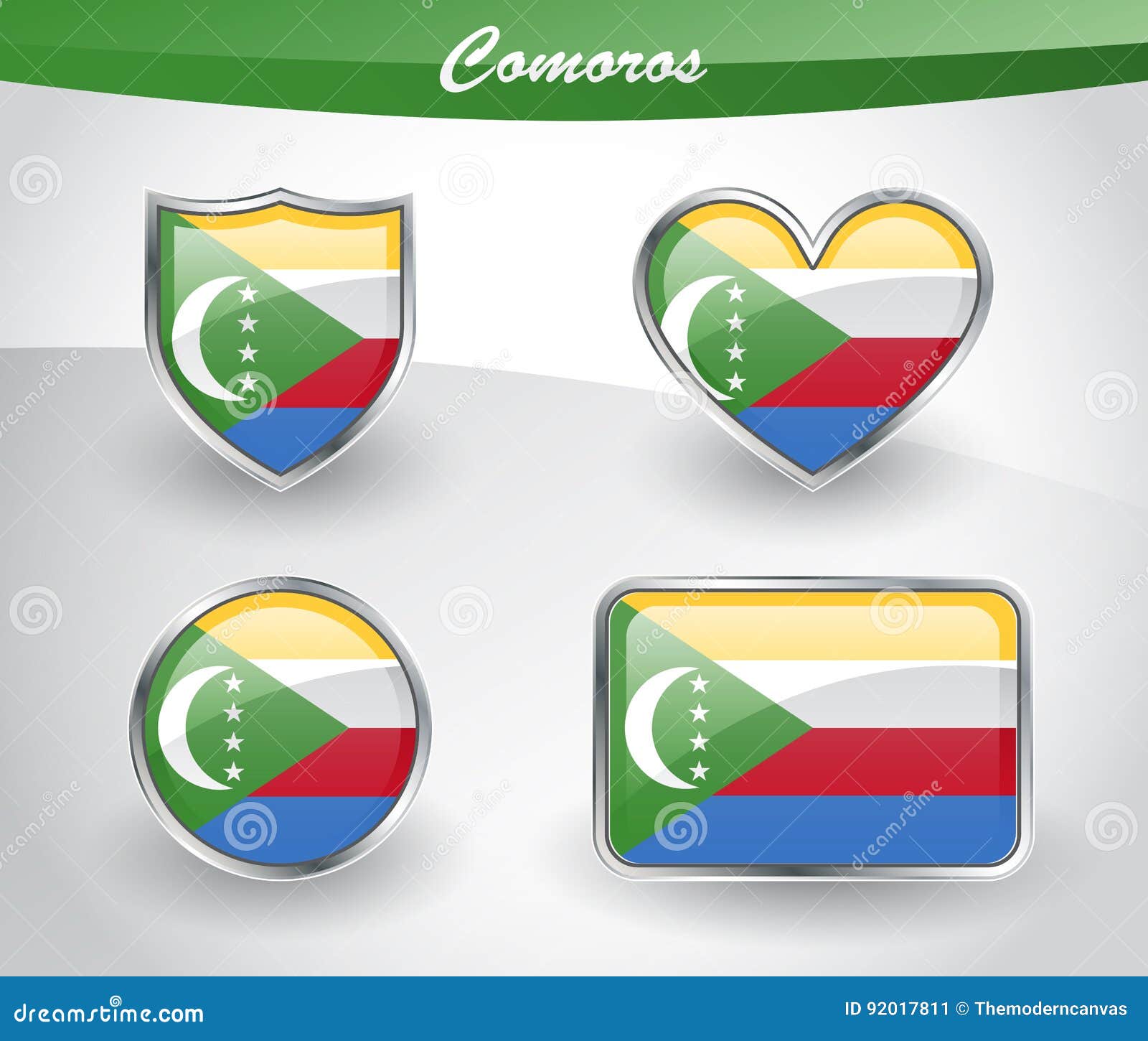 Glossy Comoros Flag Icon Set Stock Vector - Illustration of reflection ...