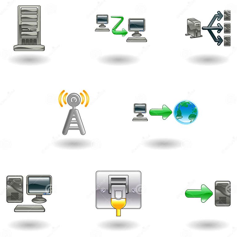 Glossy Computer Network Icon Set Stock Vector - Illustration of network ...