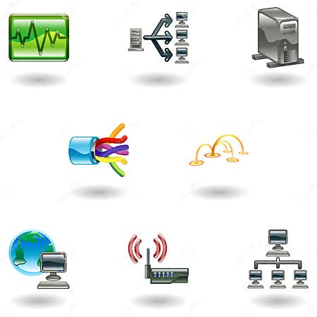 Glossy Computer Network Icon Set Stock Vector - Illustration of ...