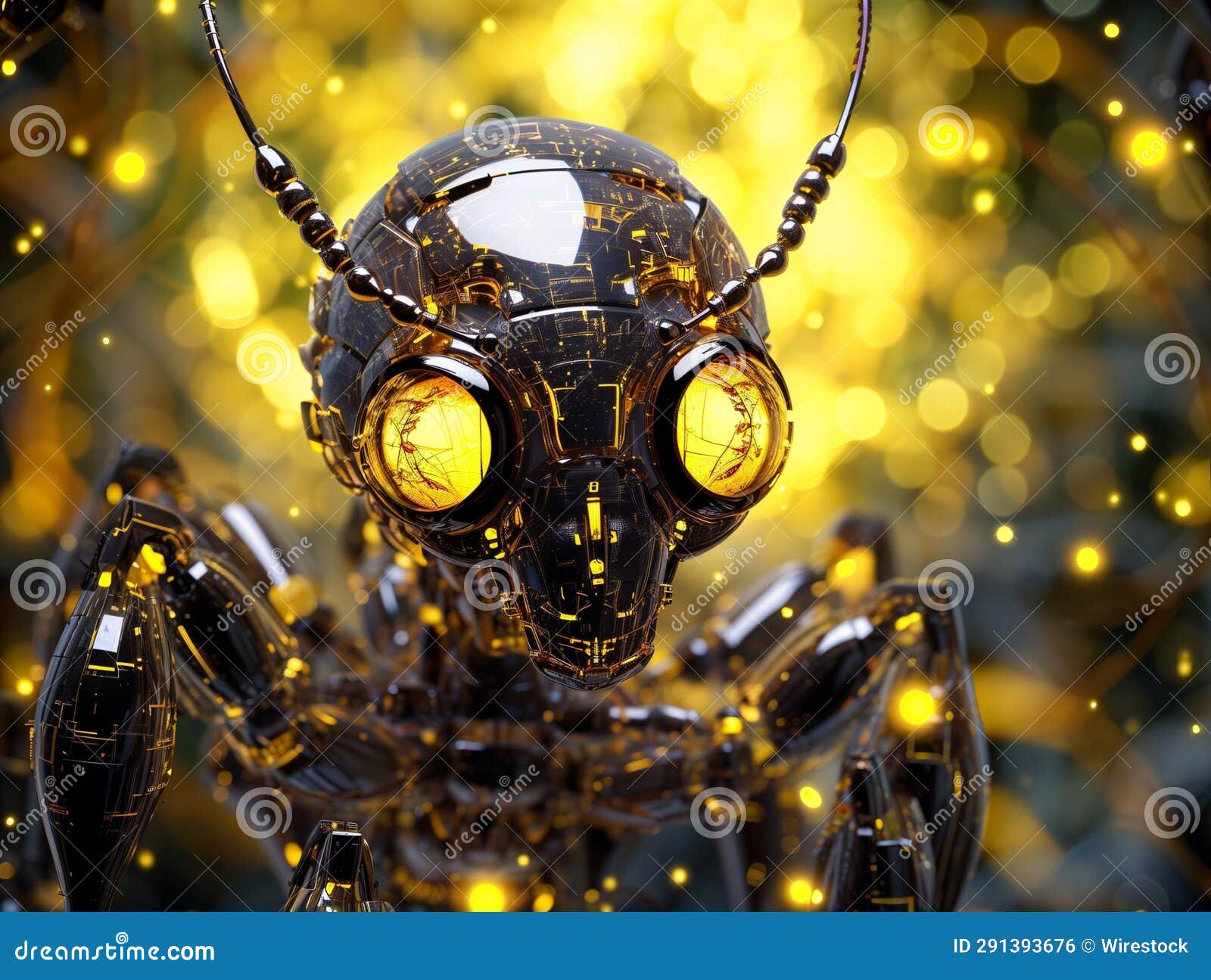 A Shiny Looking Creature with Glowing Eyes Standing in a Room Stock ...