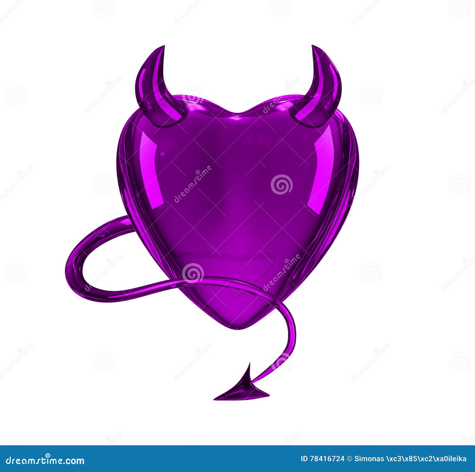 Glossy 3D Purple Heart with Horns and Tail Stock Illustration ...