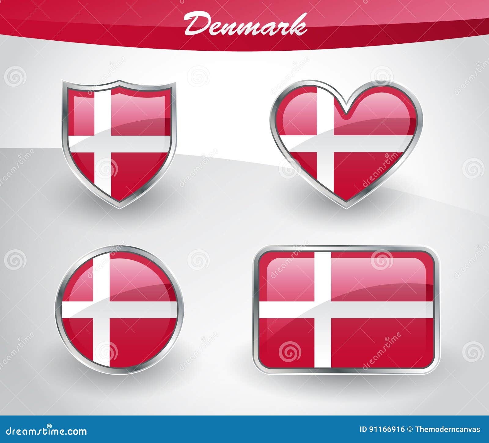 Glossy Denmark Flag Icon Set Stock Vector - Illustration of button ...