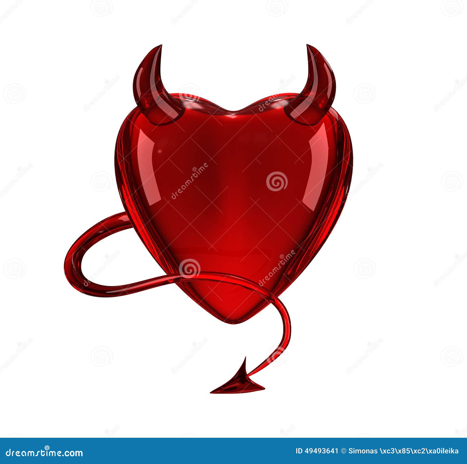Glossy Devil Red Heart with Horns and Tail Stock Illustration ...