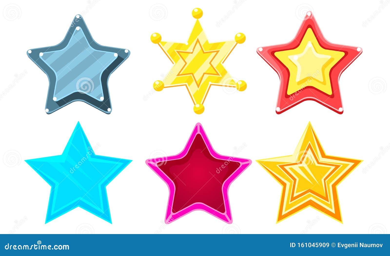 Glossy Different Stars Set, Game User Interface Assets Vector ...