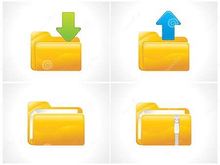 Glossy folder icons set stock vector. Illustration of zipped - 15496846