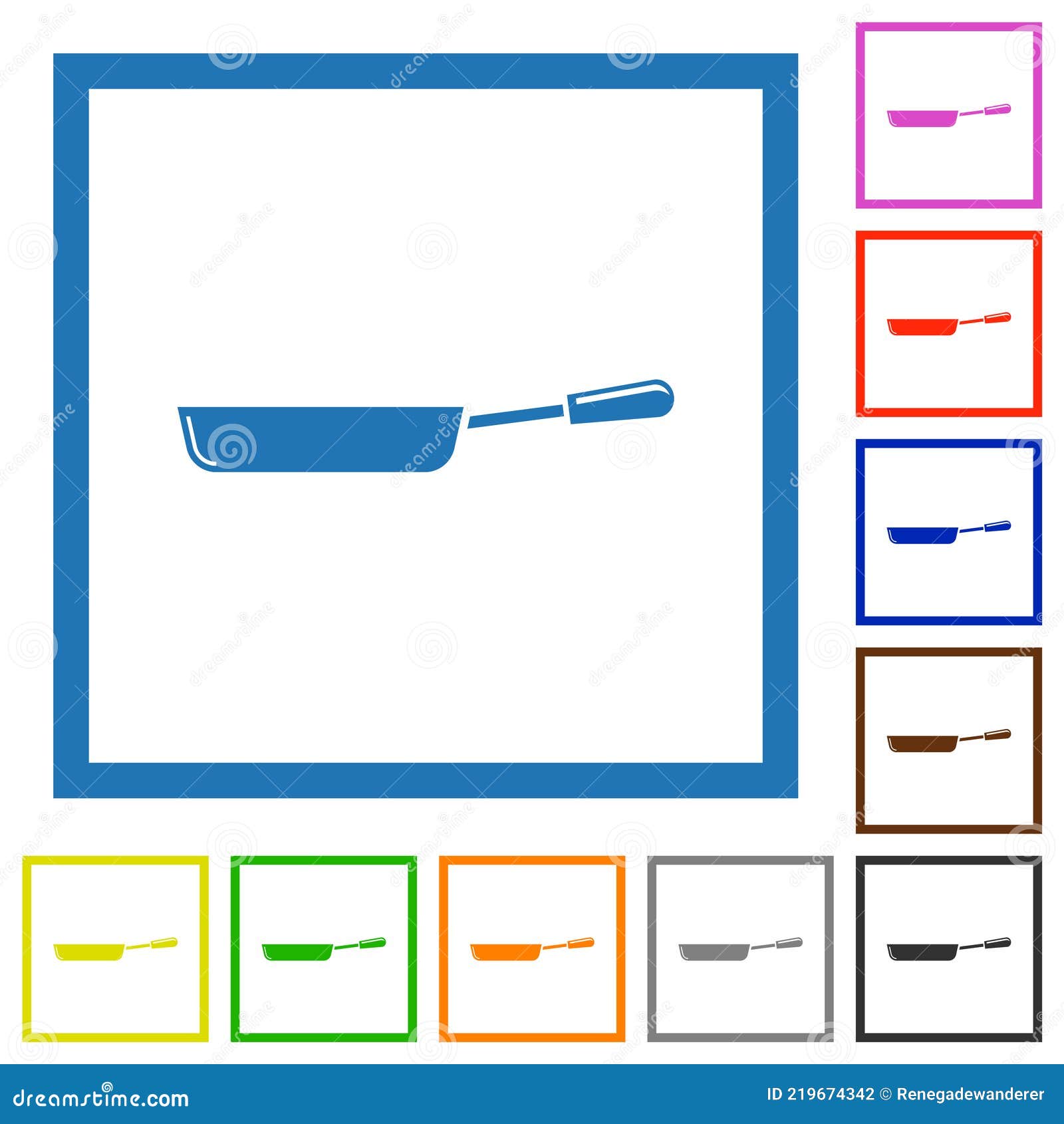 Glossy Frying Pan Side View Flat Framed Icons Stock Vector ...