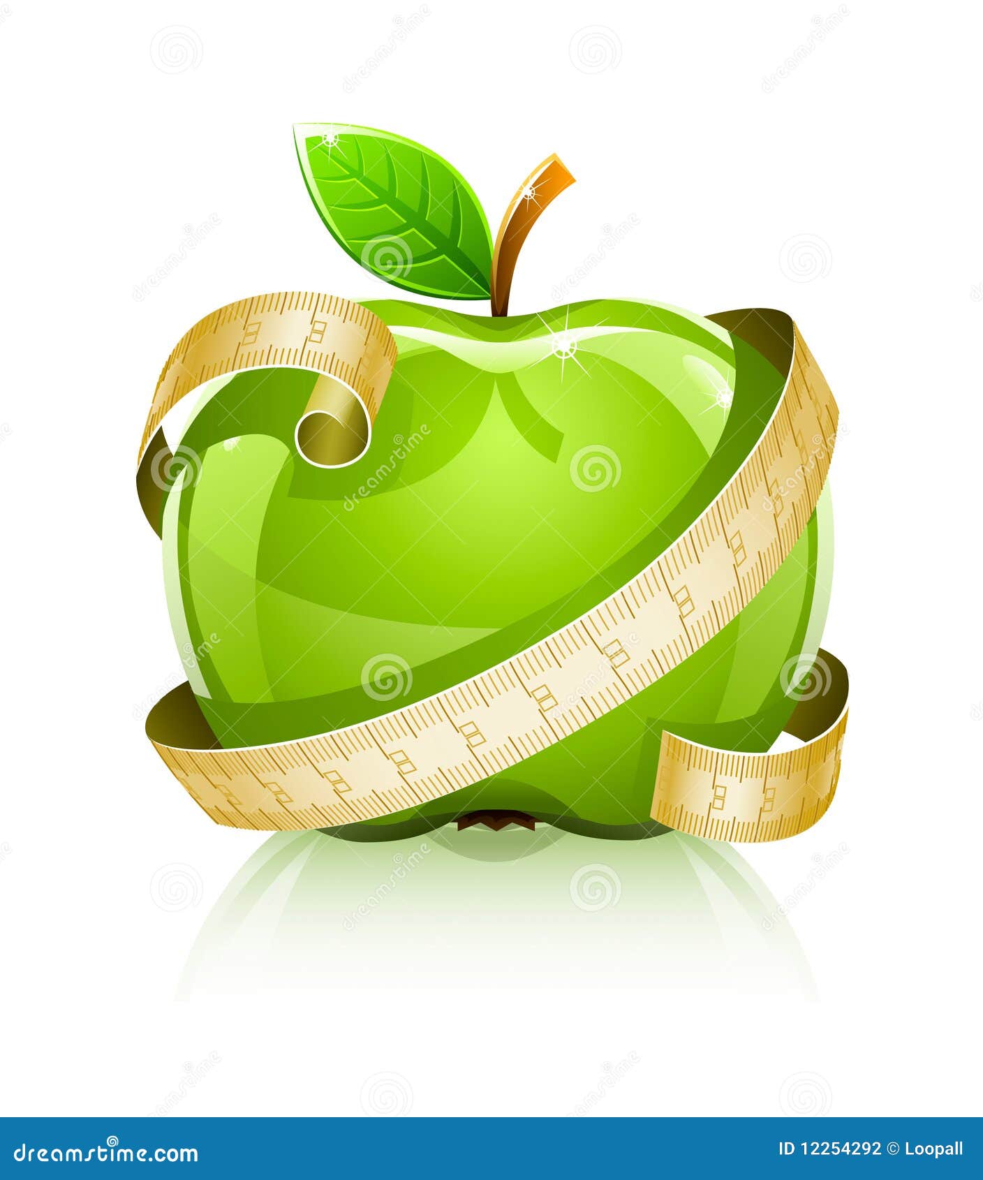 Glossy Glass Green Apple with Measuring Line Stock Illustration ...