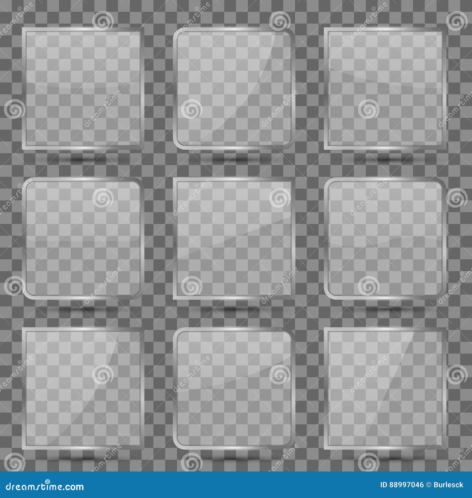 Glossy Glass Square Vector Buttons with Reflection for Mobile App Stock ...