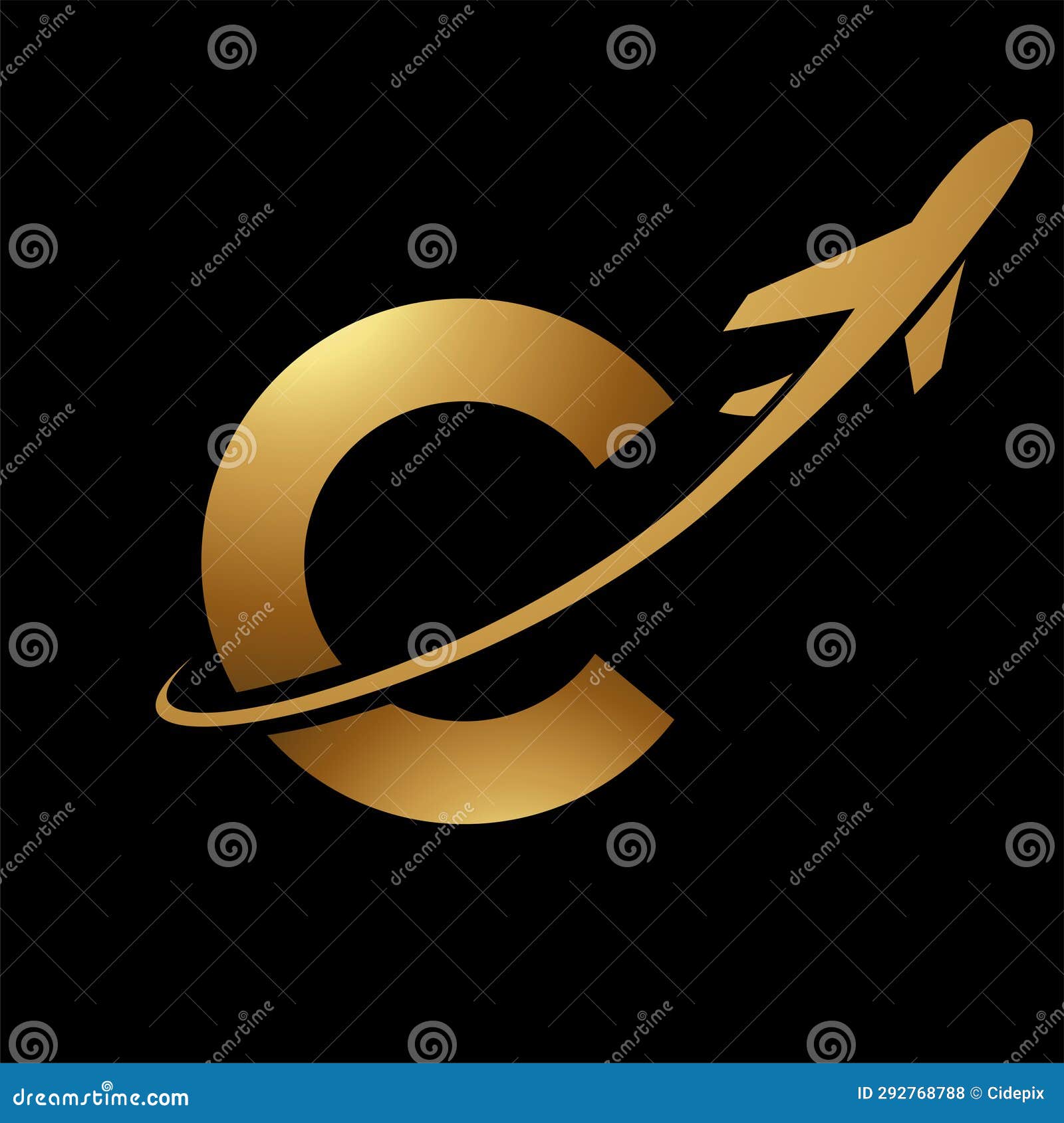 Glossy Gold and Black Lowercase Letter C Icon with an Airplane Stock ...