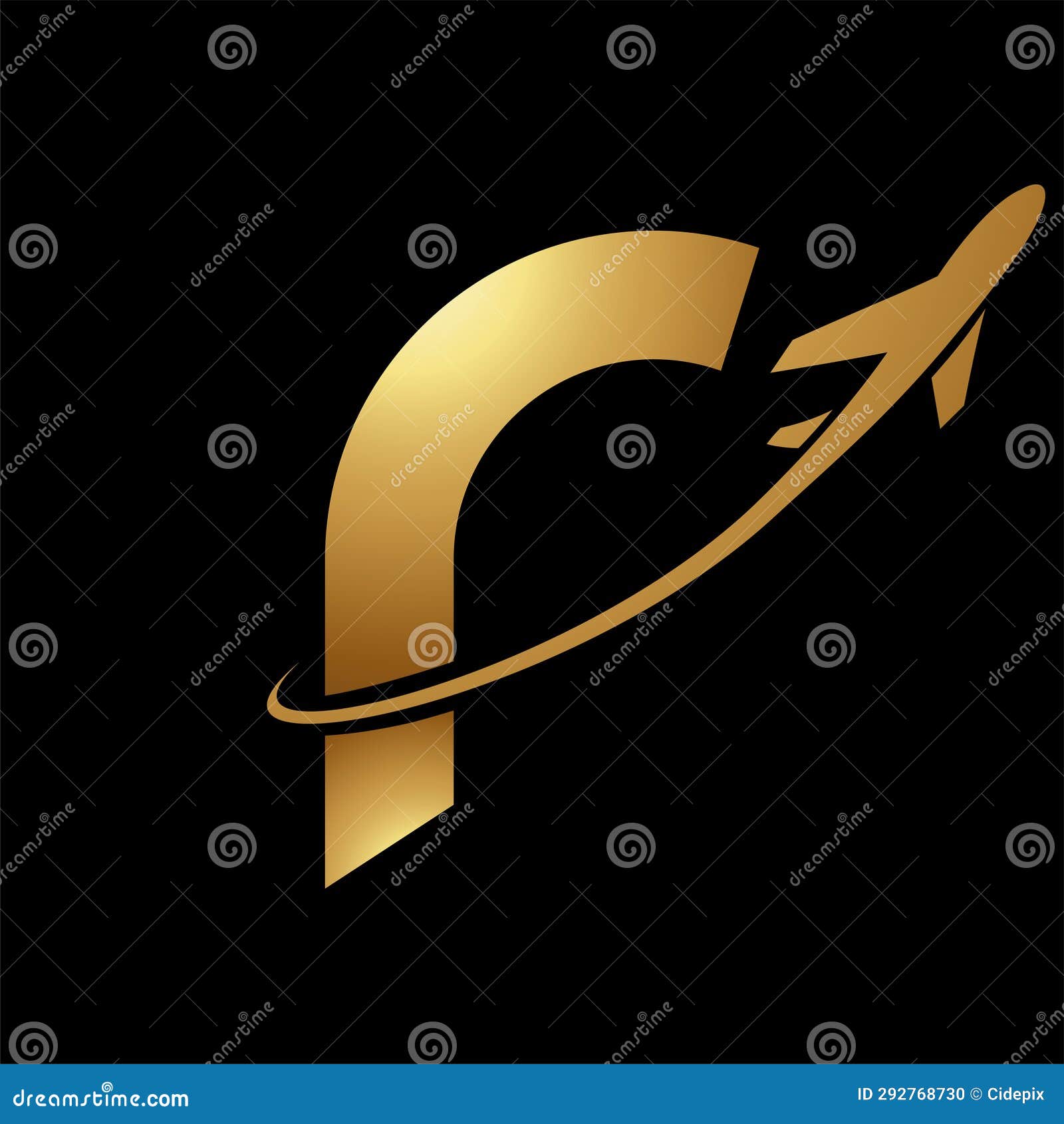 Glossy Gold and Black Lowercase Letter R Icon with an Airplane Stock ...