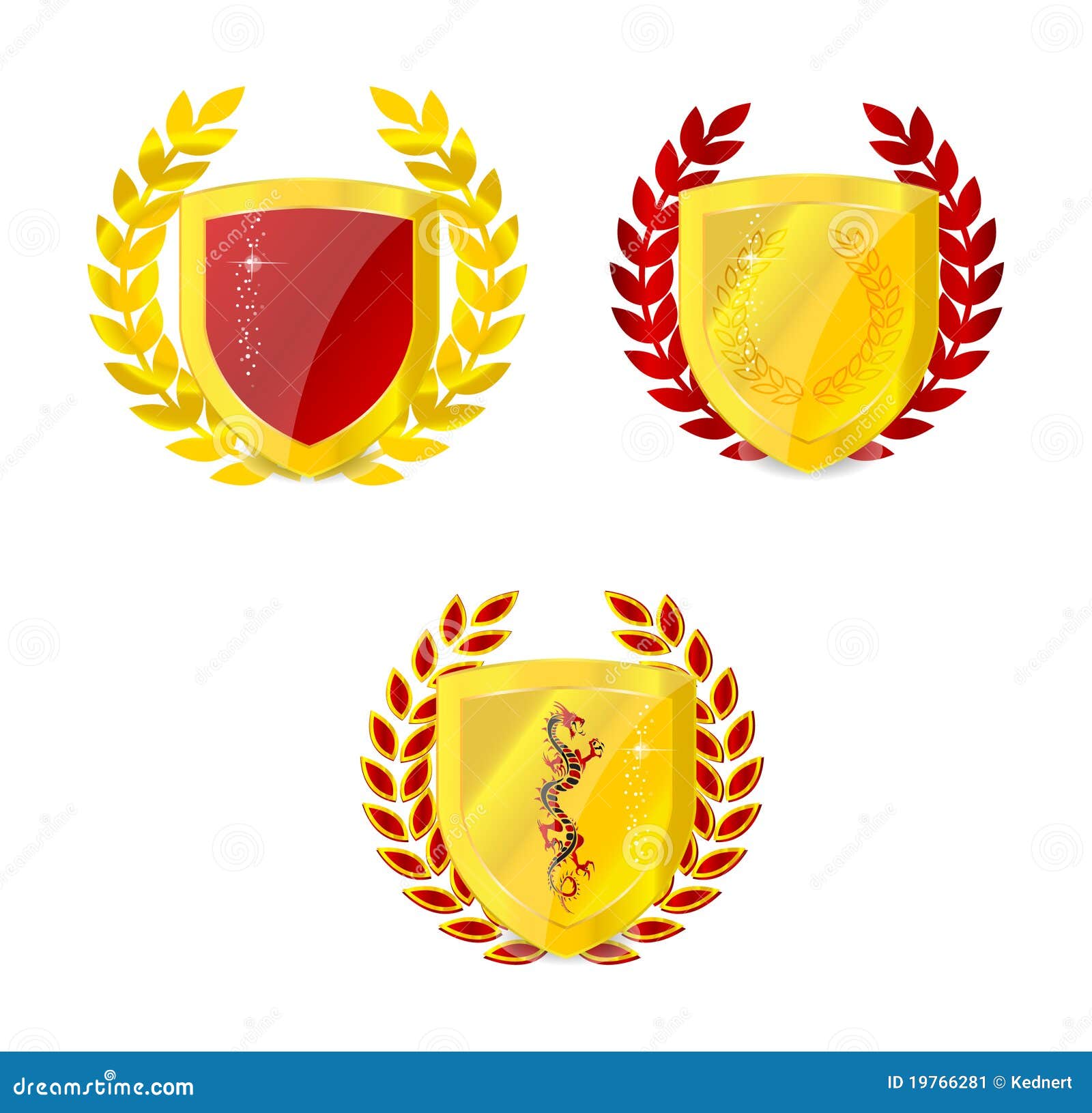 Glossy Gold Classic Emblem Set Isolated Stock Vector - Illustration of ...