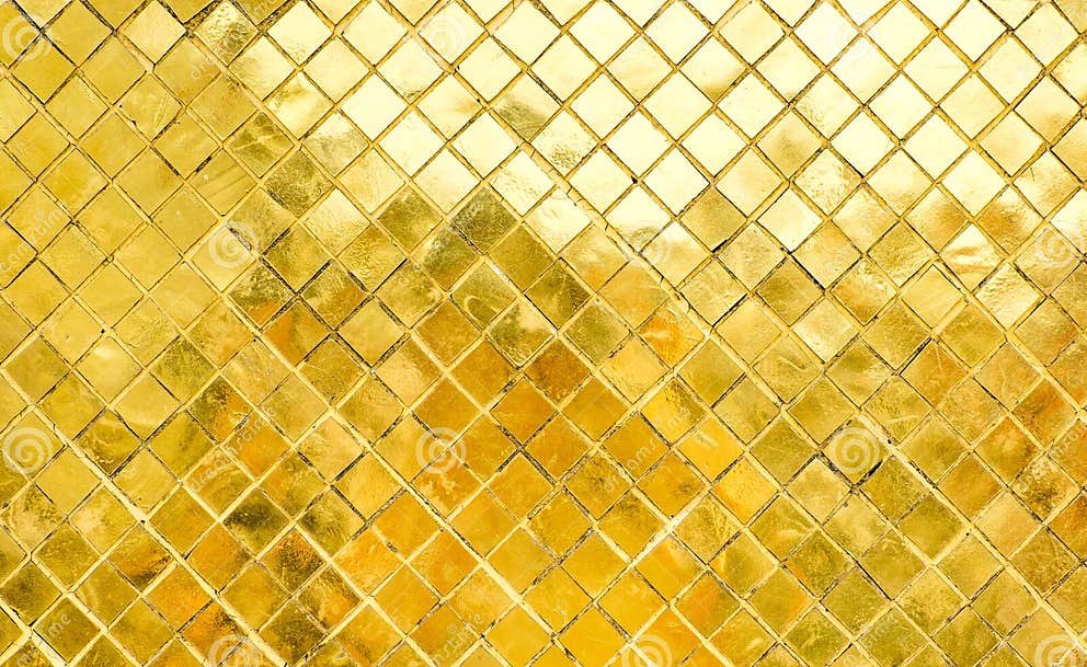 Glossy Gold Mosaic Tile Wall, Texture Background Stock Image - Image of ...