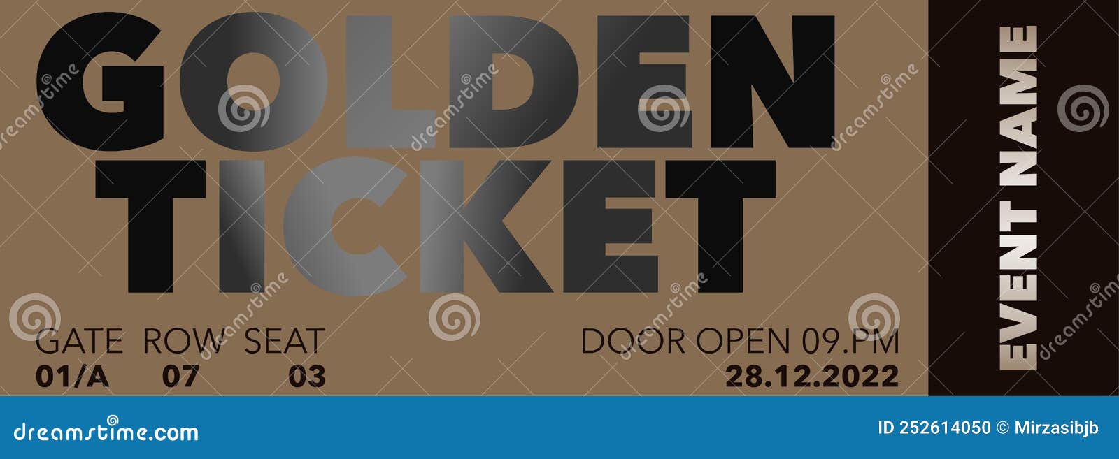 Glossy Golden Ticket stock vector. Illustration of invitation - 252614050