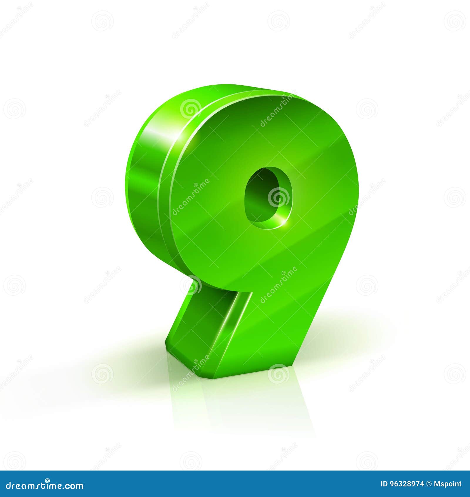 Glossy Green Nine 9 Number. 3d Illustration on White Background Stock ...