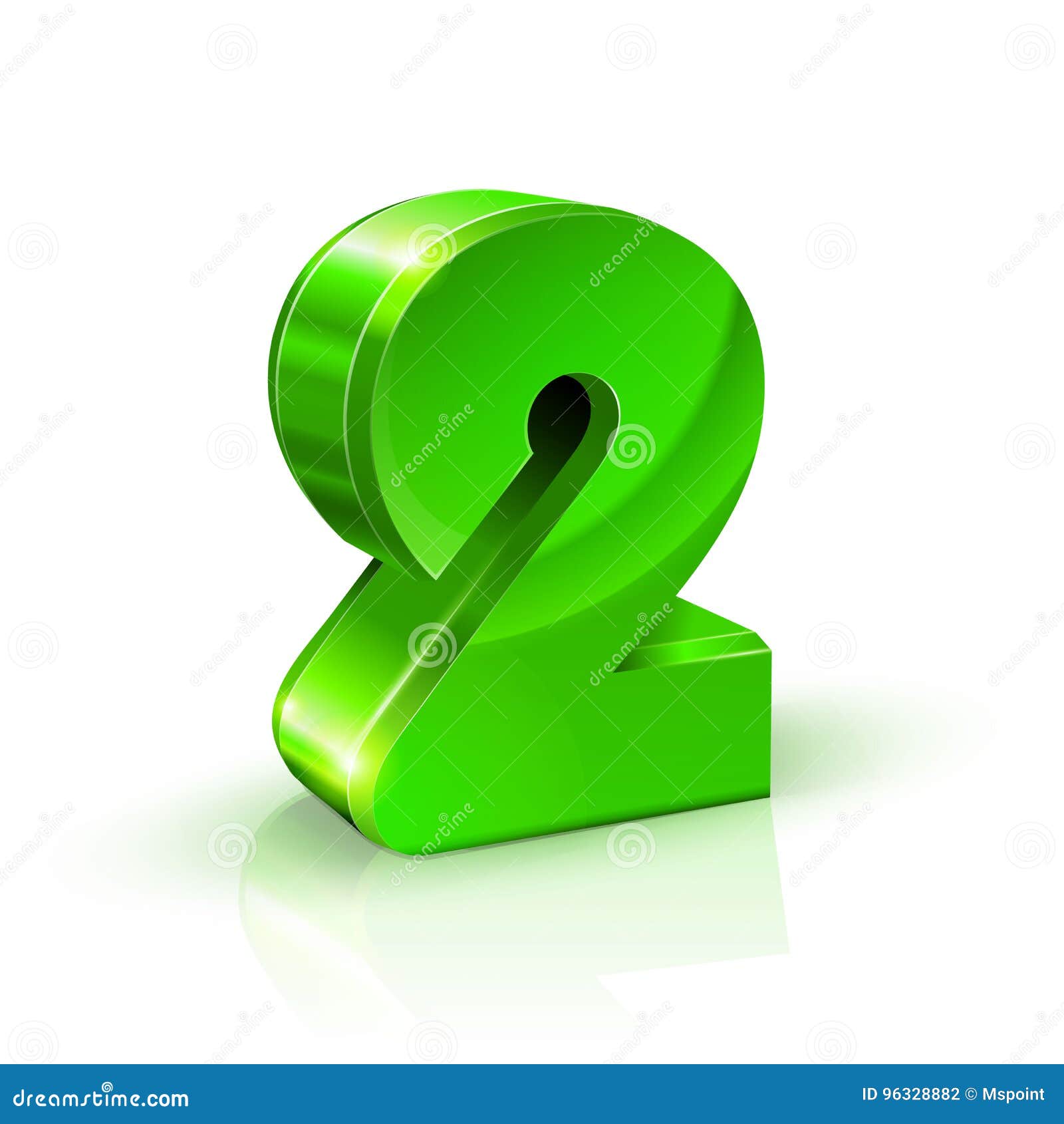 Glossy Green Two 2 Number. 3d Illustration on White Background Stock ...