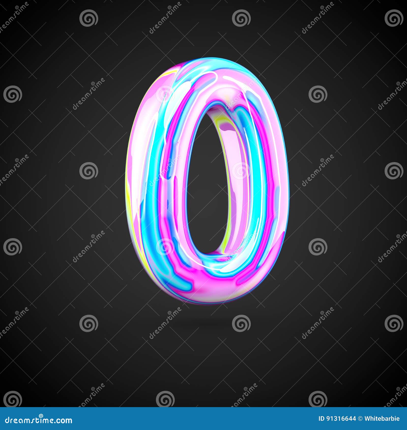 Glossy Holographic Number 0 Isolated on Black Background. Stock ...