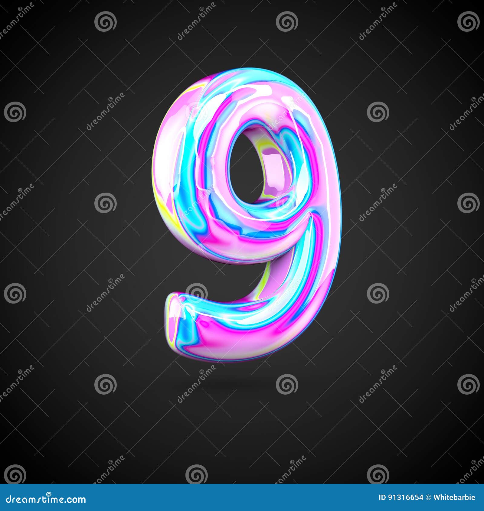 Glossy Holographic Number 9 Isolated on Black Background. Stock ...
