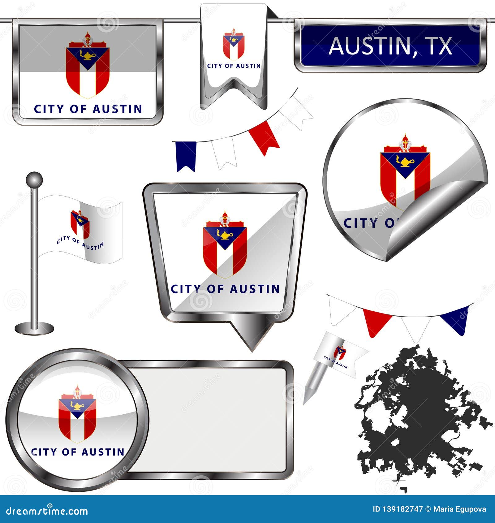 Glossy Icons with Flag of Austin, TX Stock Vector - Illustration of ...