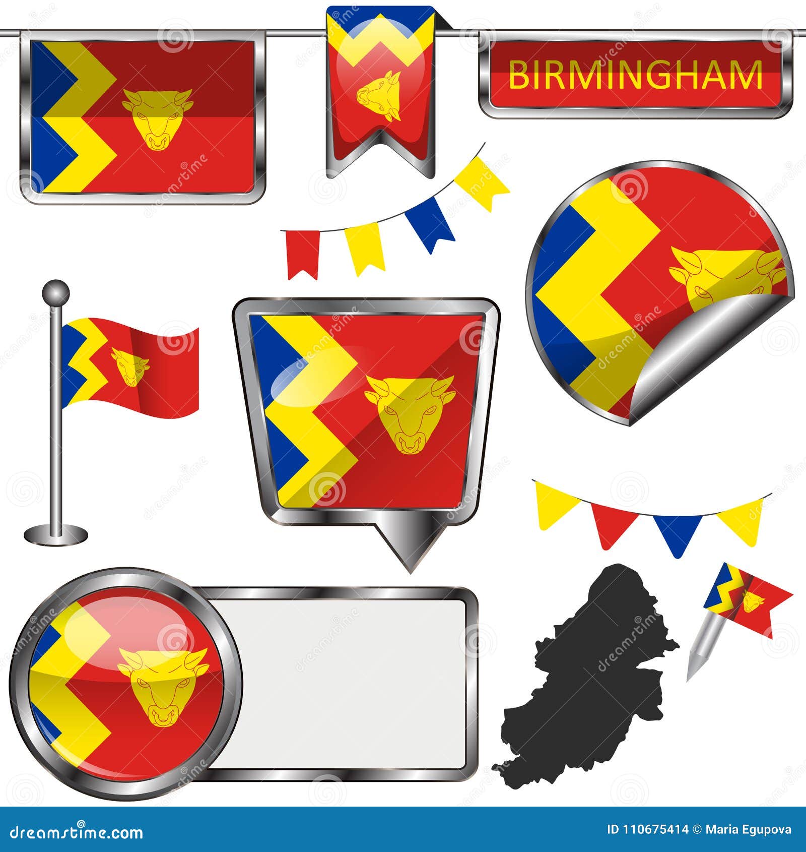 Glossy Icons with Flag of Birmingham Stock Vector - Illustration of ...