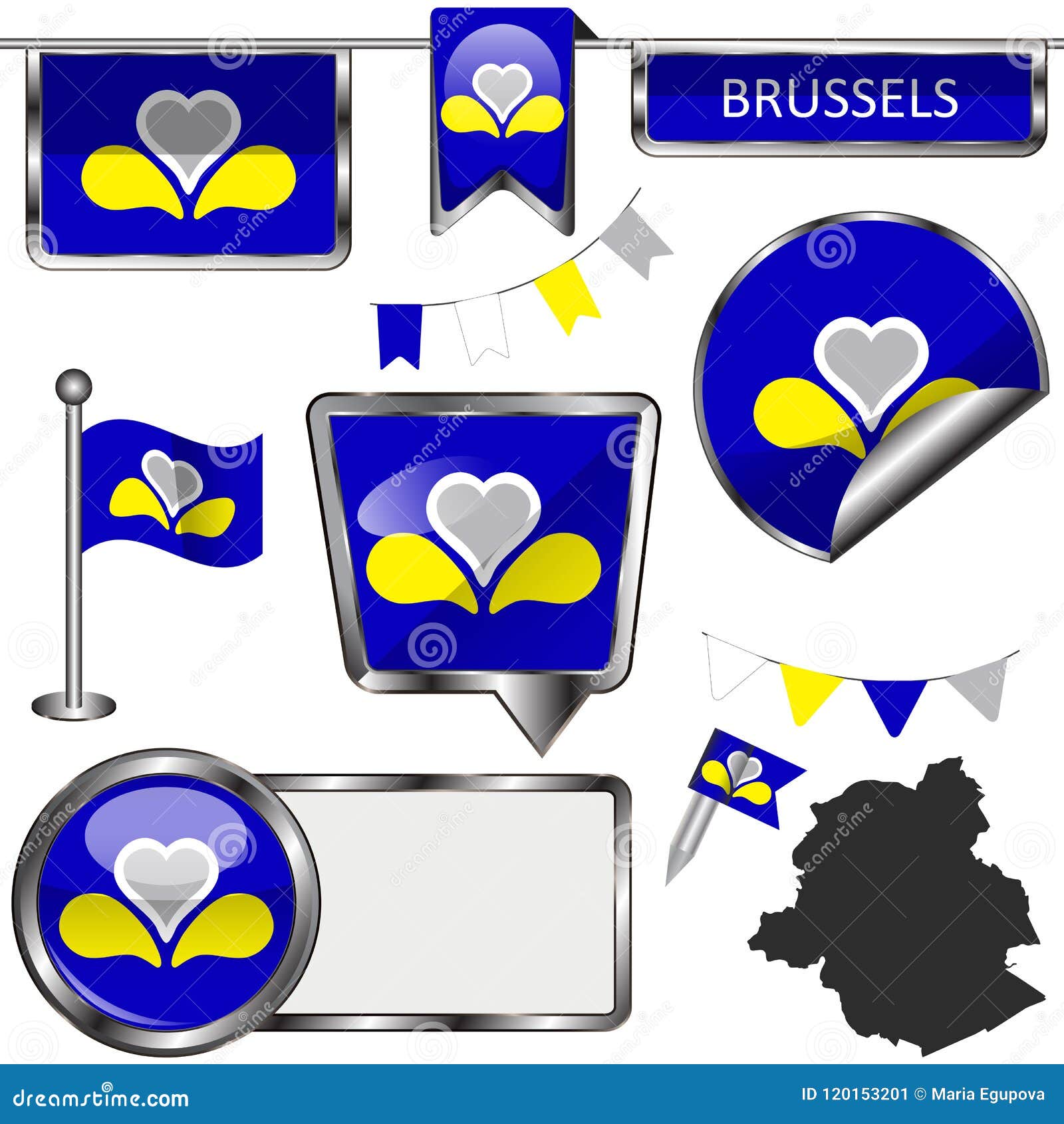 Glossy Icons with Flag of Brussels, Belgium Stock Vector - Illustration ...