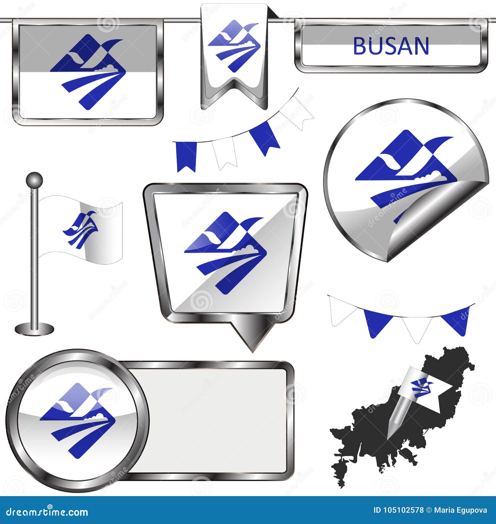 Glossy Icons with Flag of Busan Stock Vector - Illustration of beauty ...