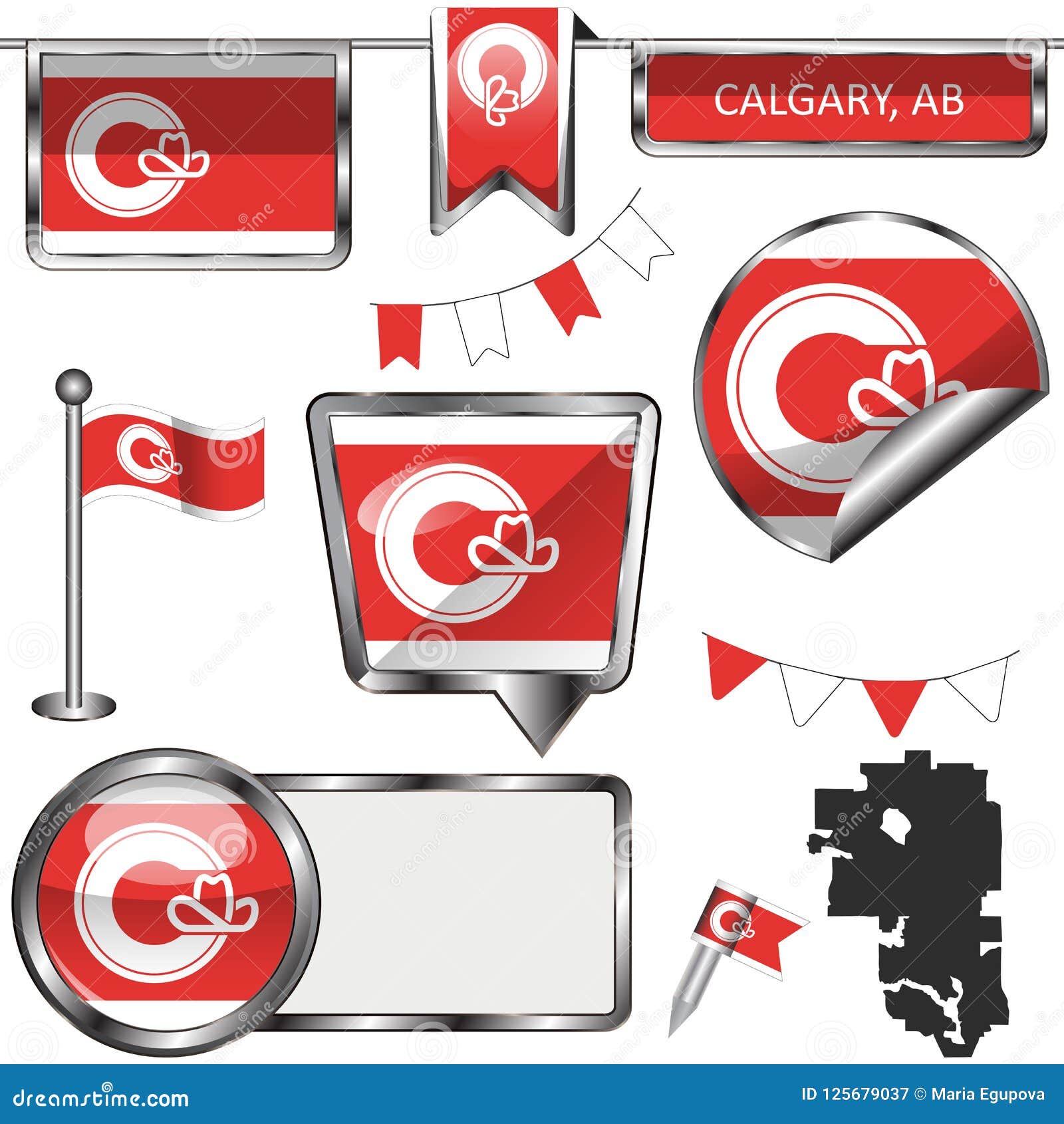 Glossy Icons with Flag of Calgary, Alberta Stock Vector - Illustration ...