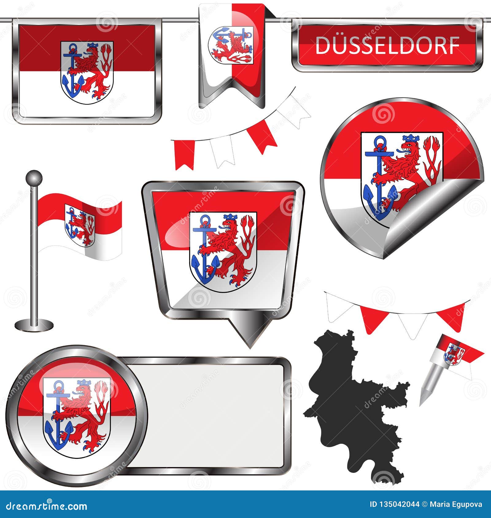 Glossy Icons with Flag of Dusseldorf, Germany Stock Vector ...