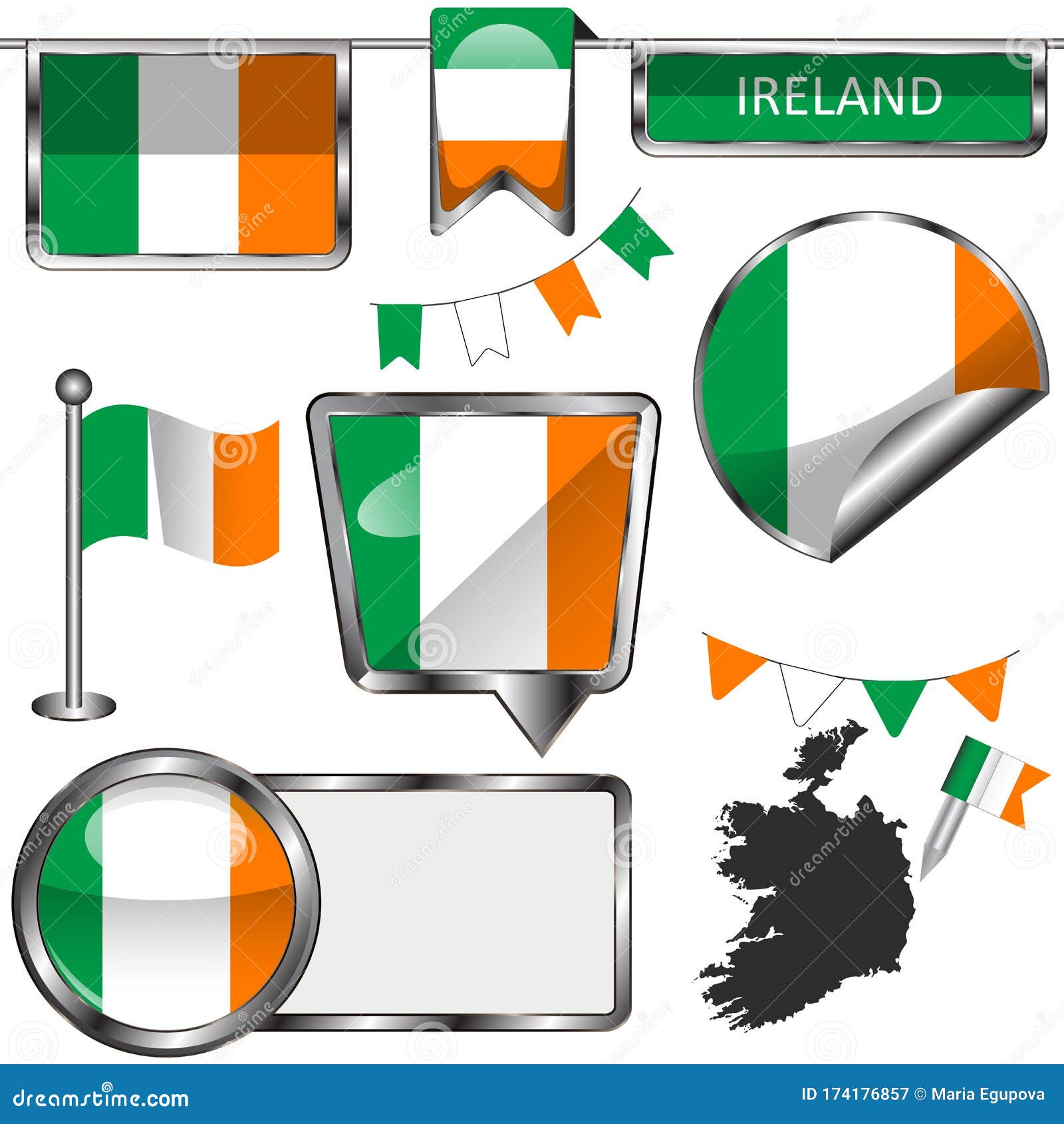 Glossy Icons with Flag of Ireland Stock Vector - Illustration of ...