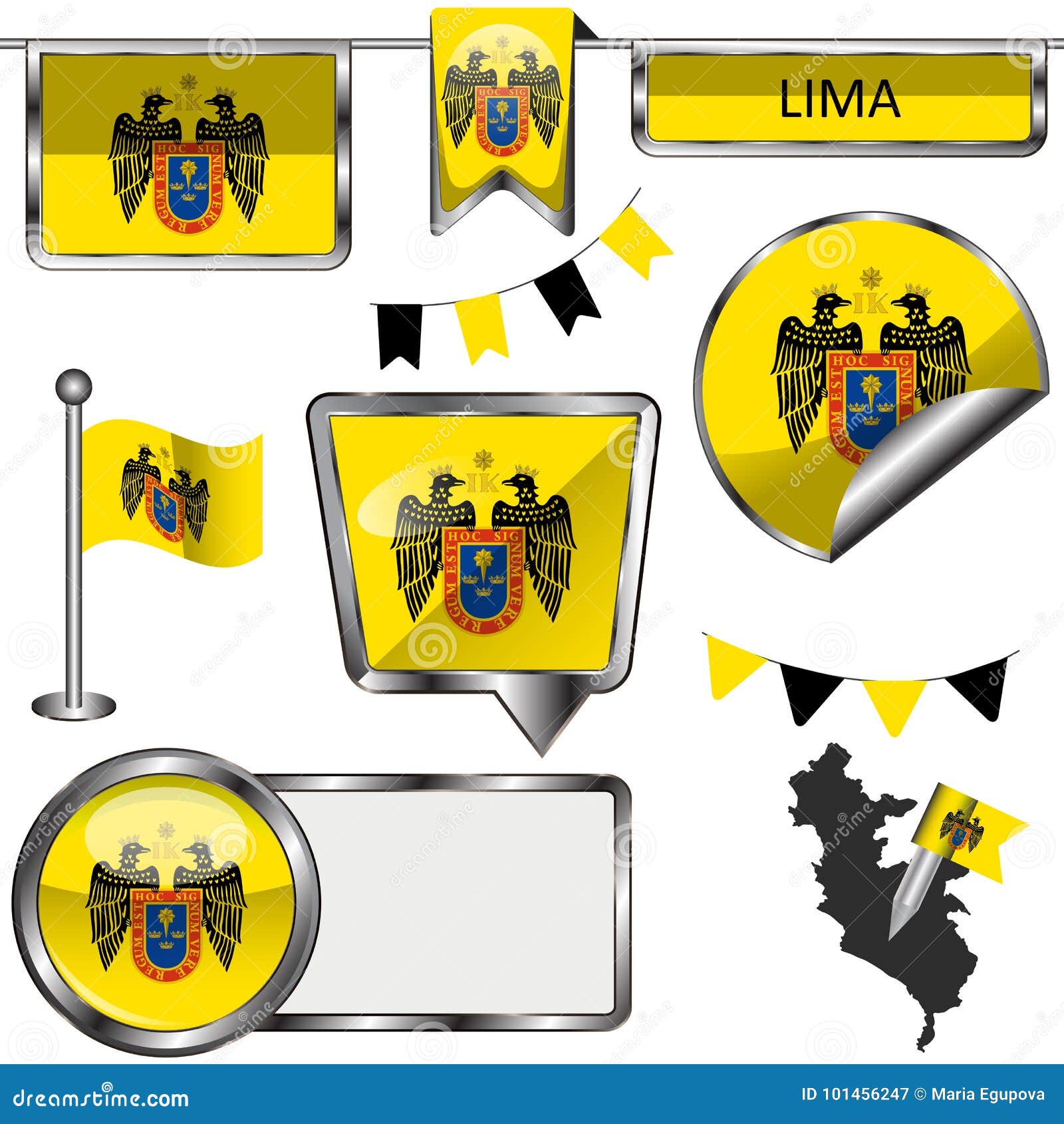 Glossy Icons with Flag of Lima Stock Vector - Illustration of vote ...