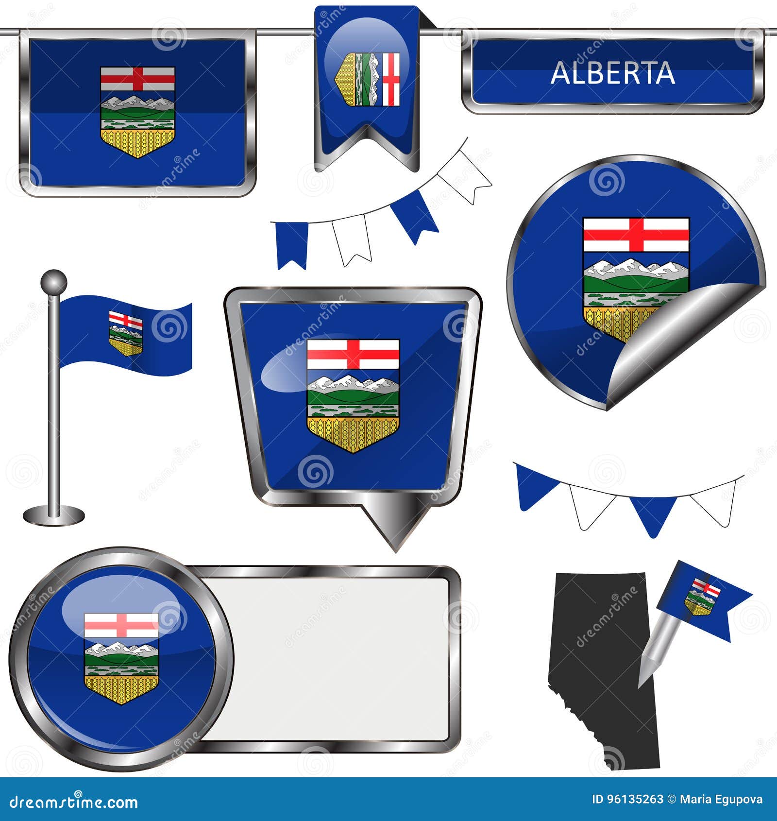 Glossy Icons with Flag of Province Alberta Stock Vector - Illustration ...