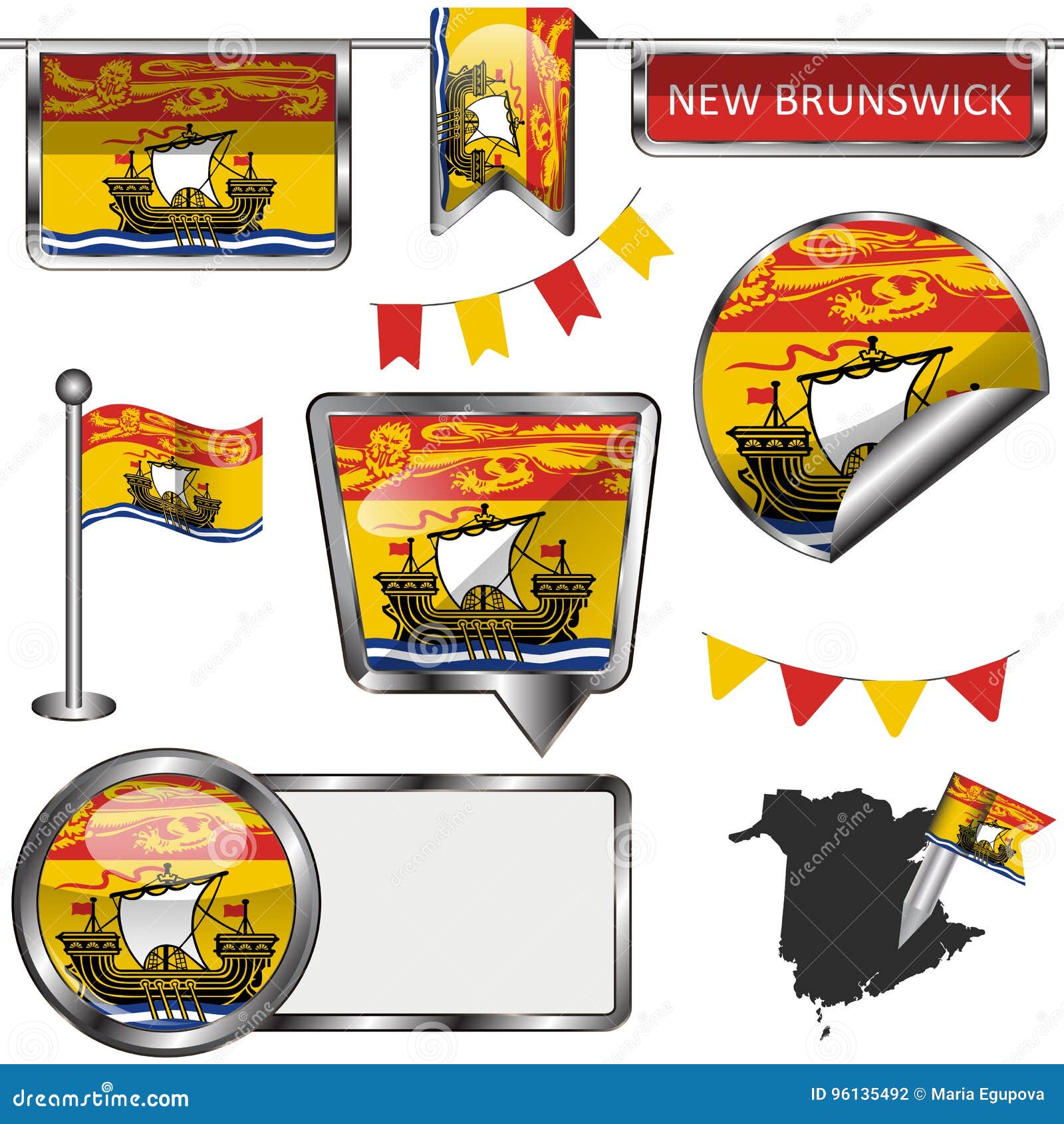 Glossy Icons with Flag of Province New Brunswick Stock Vector ...