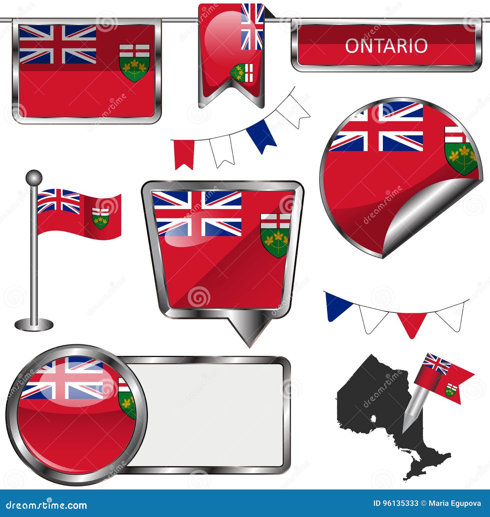 Glossy Icons with Flag of Province Ontario Stock Vector - Illustration ...