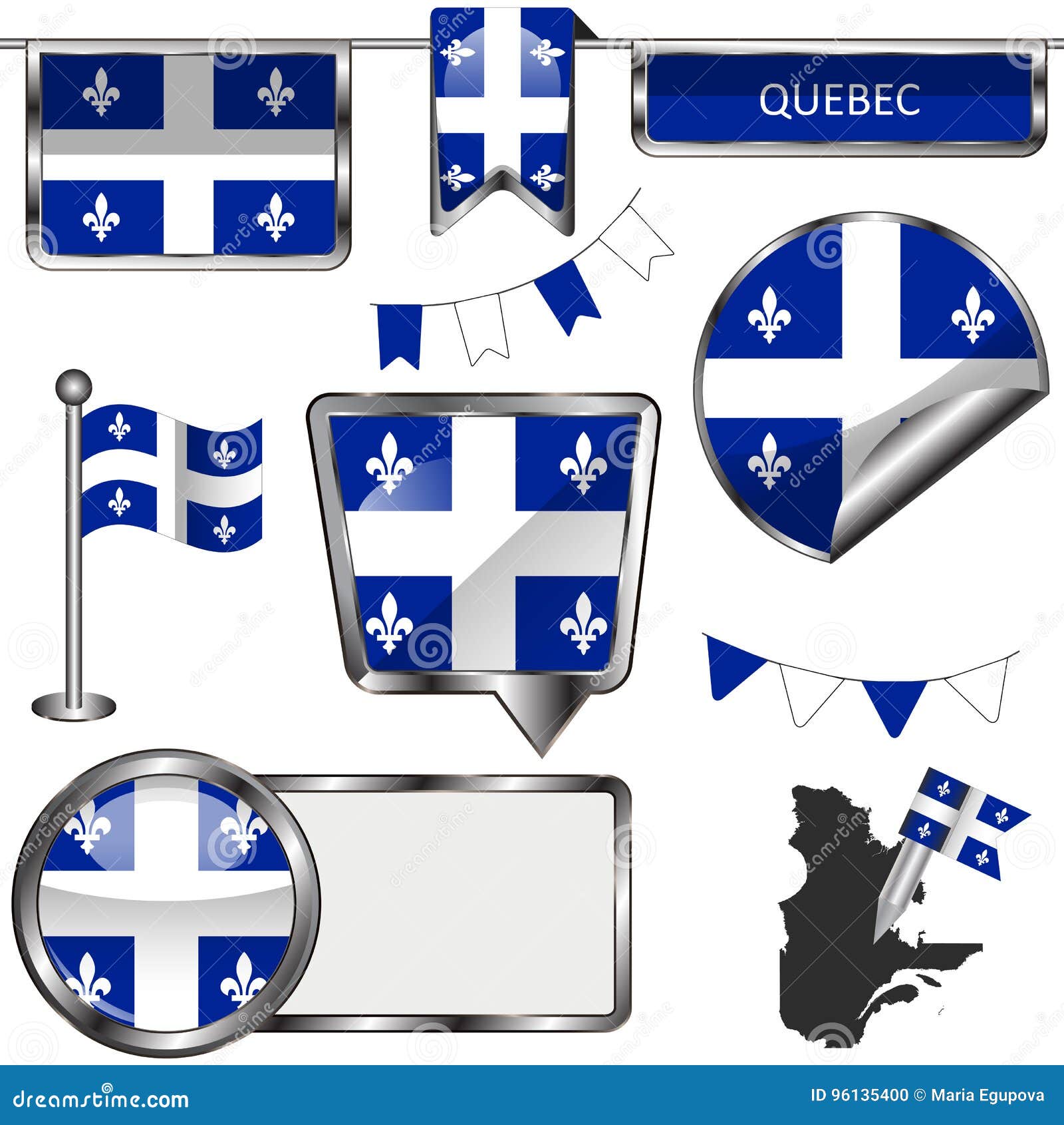 Glossy Icons with Flag of Province Quebec Stock Vector - Illustration ...