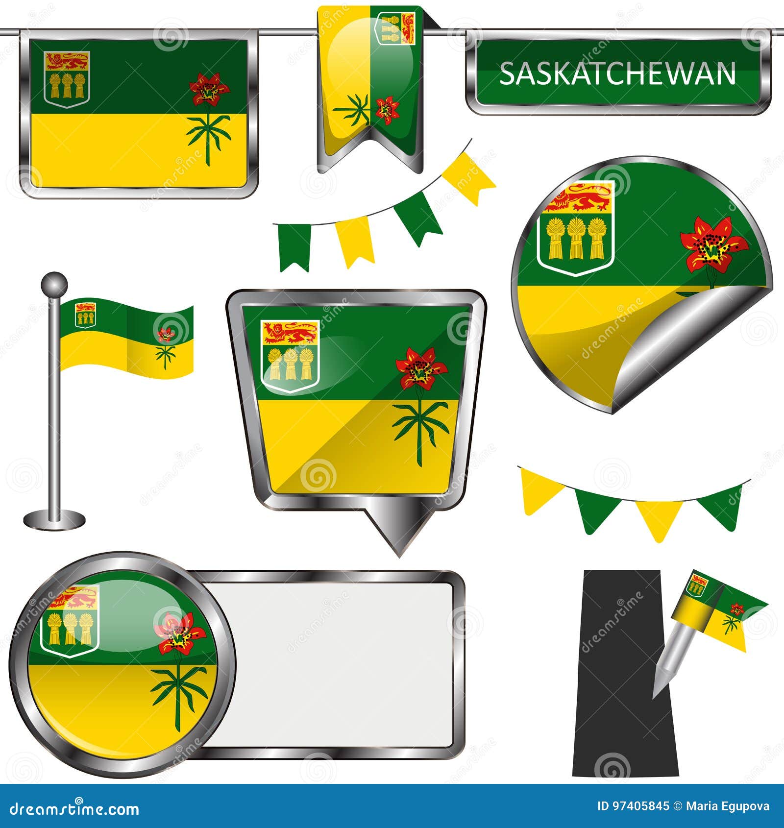 Glossy Icons with Flag of Province Saskatchewan Stock Vector ...