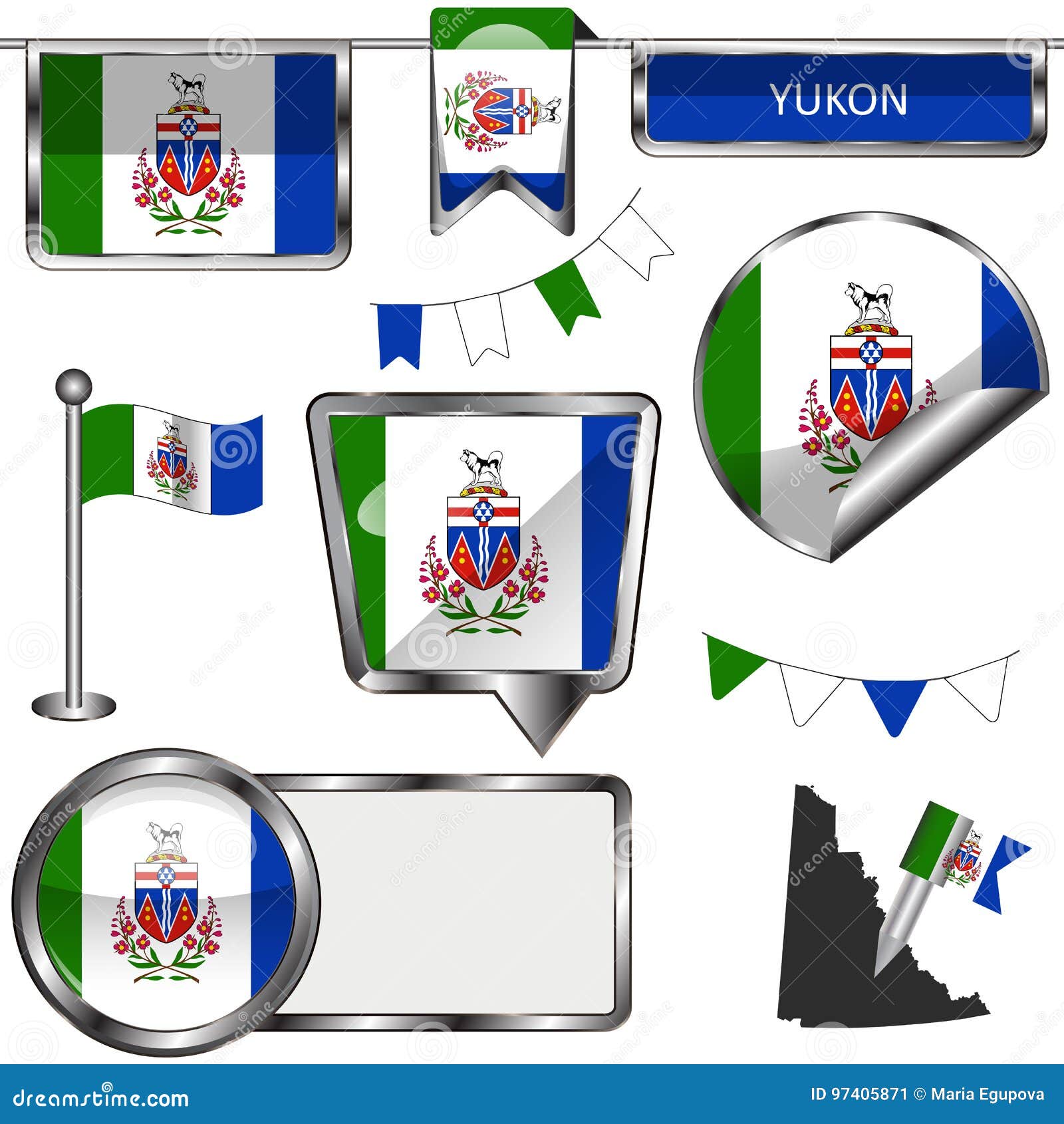 Glossy Icons with Flag of Province Yukon Stock Vector - Illustration of ...