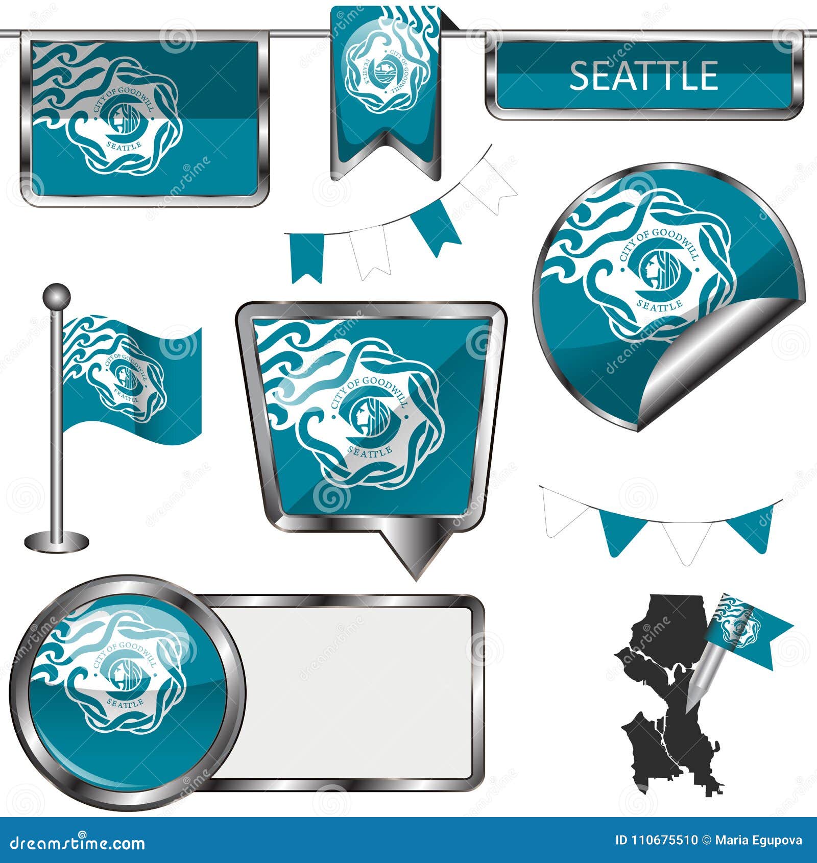 Glossy Icons with Flag of Seattle Stock Vector - Illustration of ...