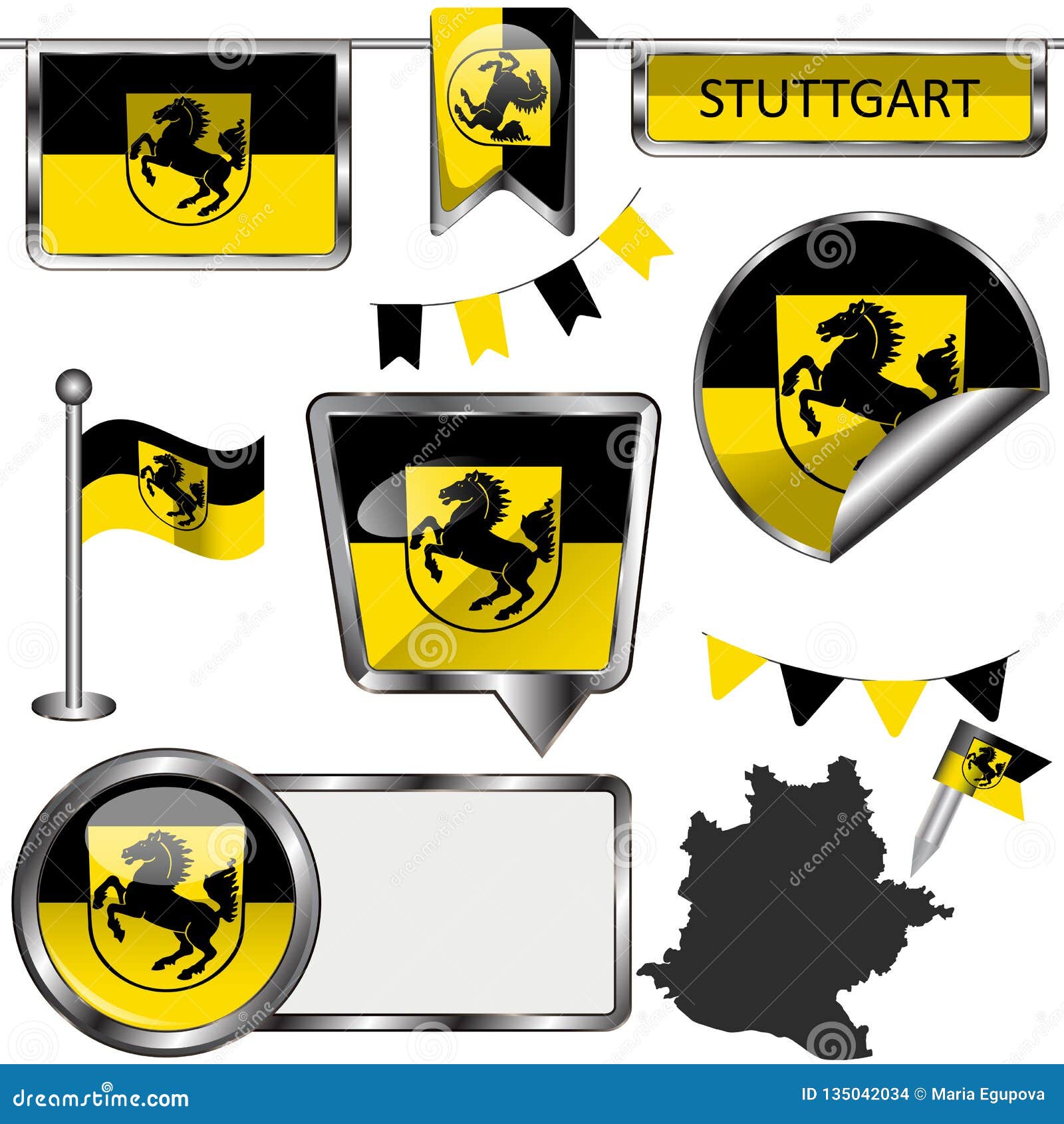Glossy Icons with Flag of Stuttgart, Germany Stock Vector ...