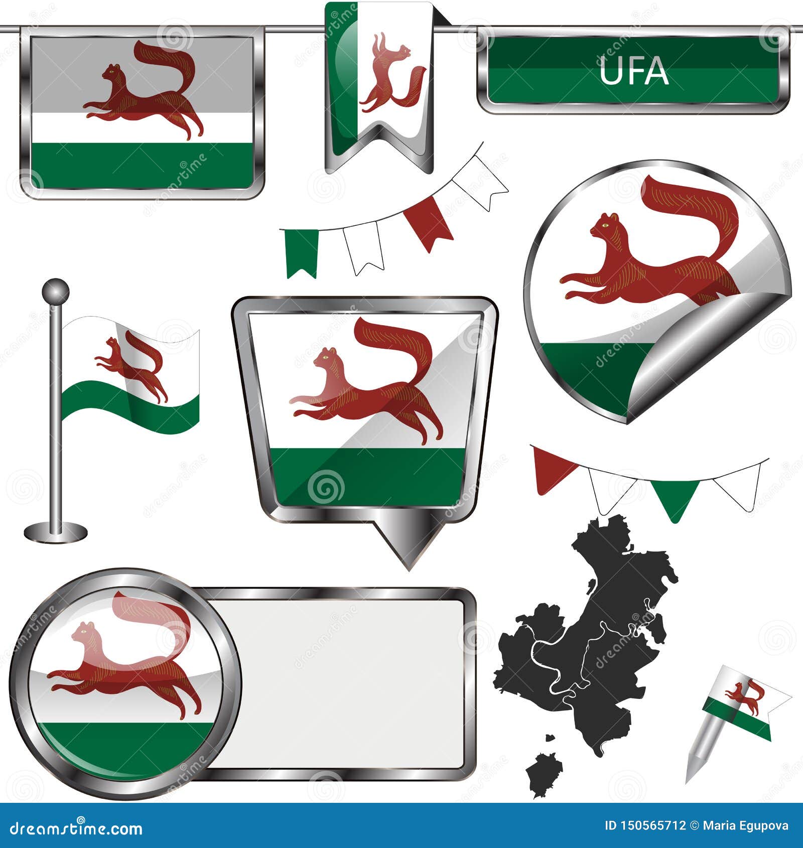 Glossy Icons with Flag of Ufa Stock Vector - Illustration of light ...