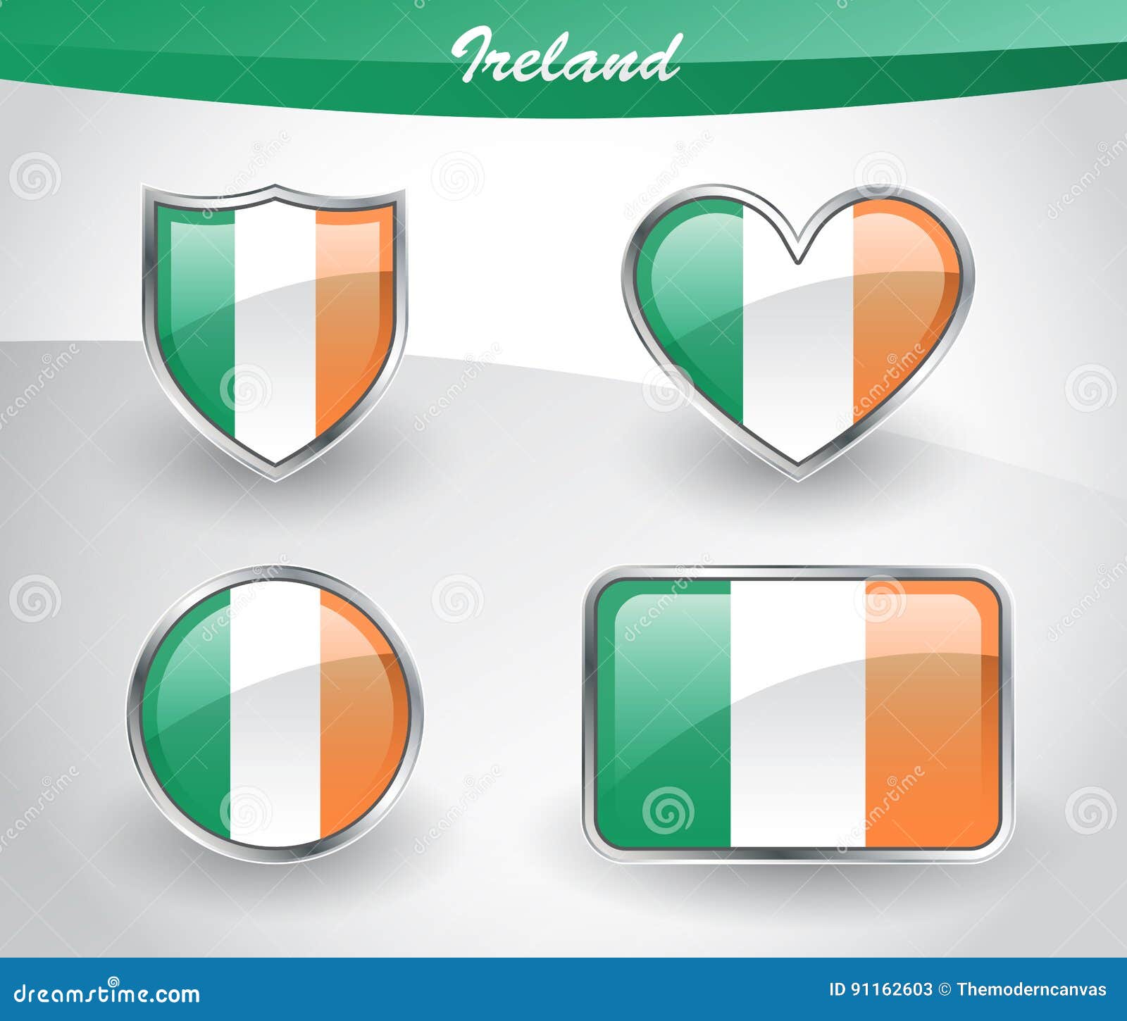 Glossy Ireland Flag Icon Set Stock Vector - Illustration of frame ...