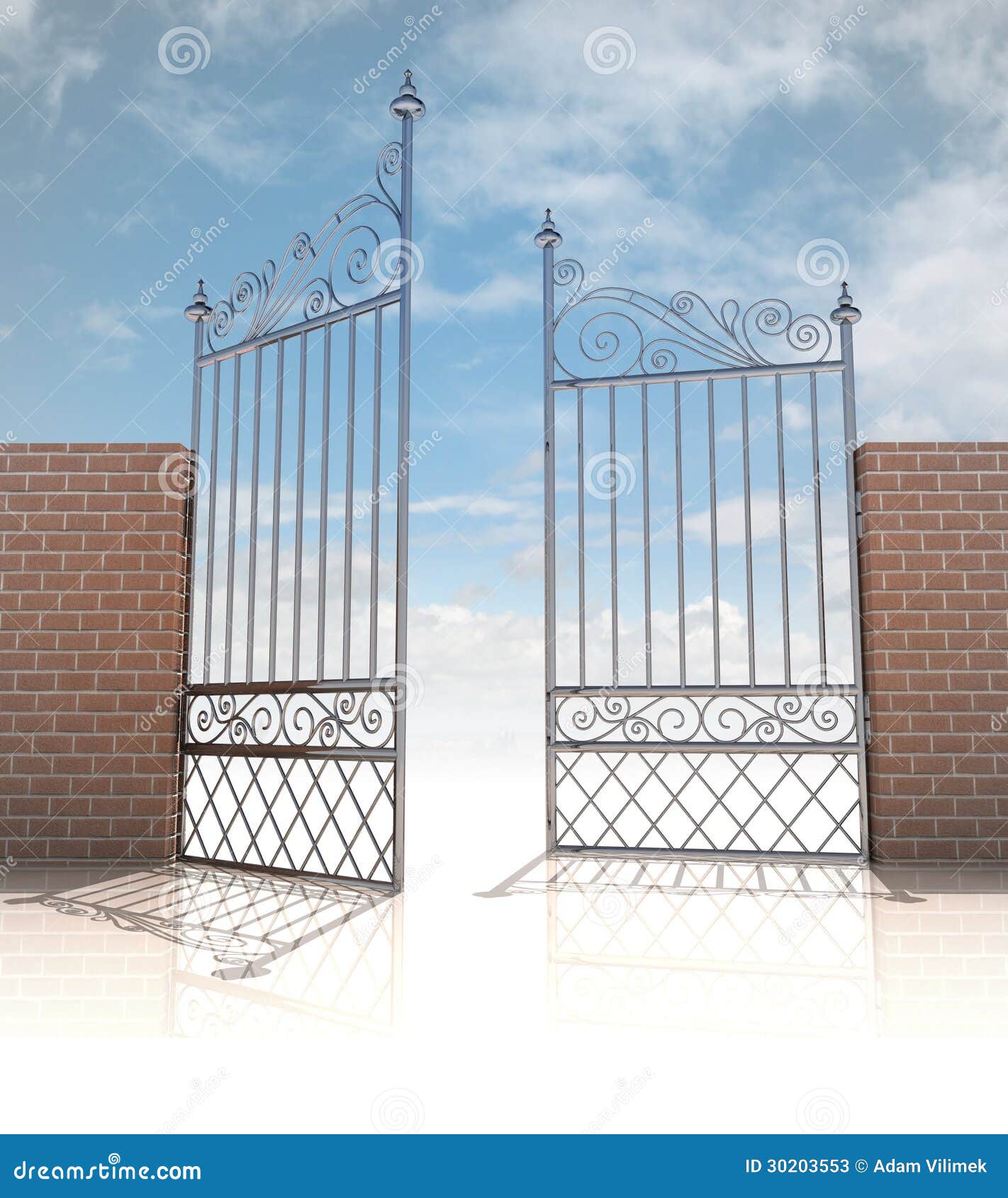 Glossy Iron Gate in Strong Brick Wall Concept Stock Illustration ...
