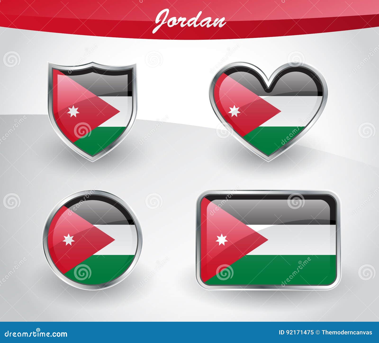 Glossy Jordan Flag Icon Set Stock Vector - Illustration of circle ...