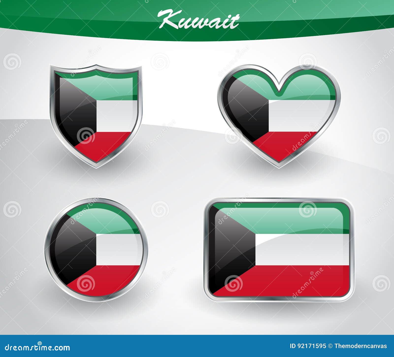 Glossy Kuwait Flag Icon Set Stock Vector - Illustration of shiny ...
