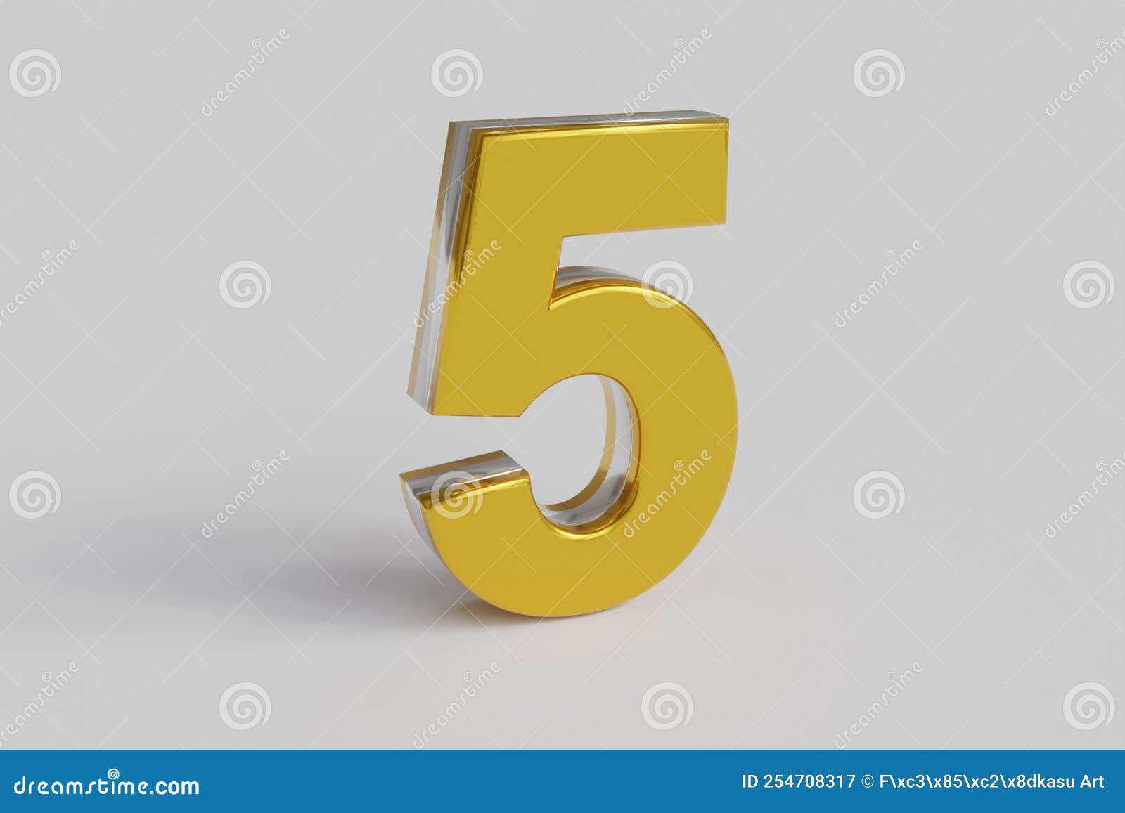 Letter Number Five 3D Render Gold Font with Silver Outline Isolated ...
